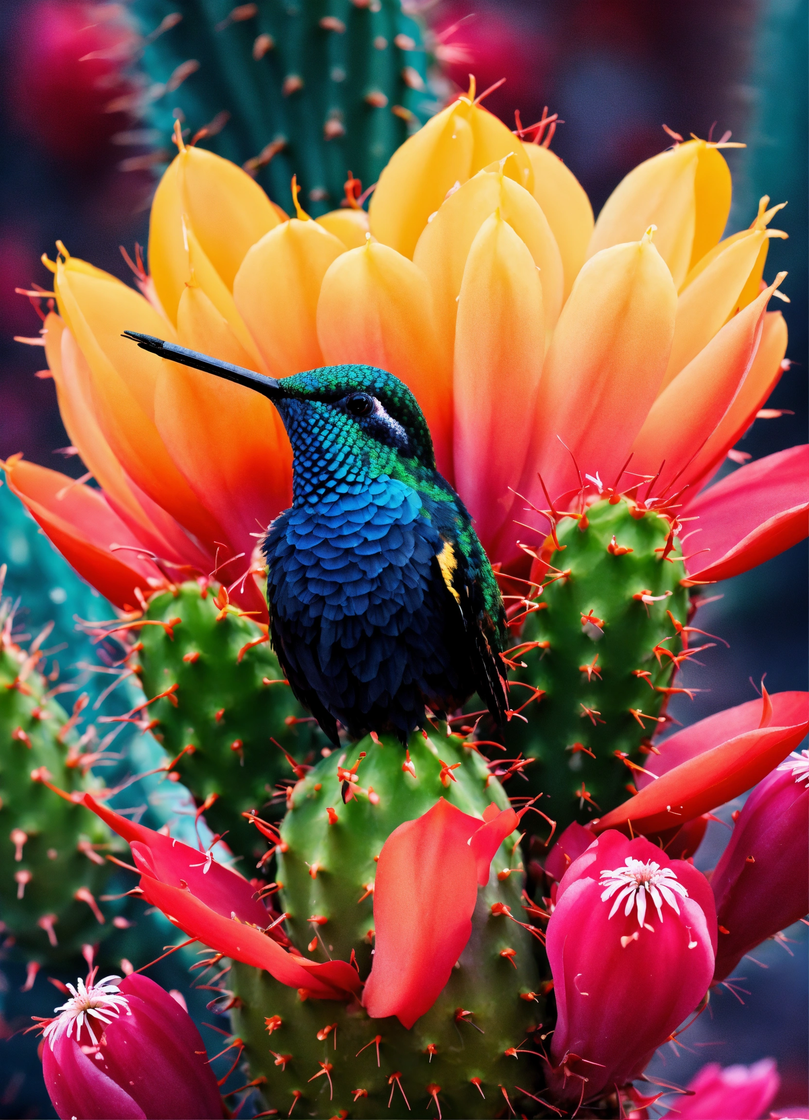 Lexica - Hummingbird cactus flower colorful background arizona desert ...