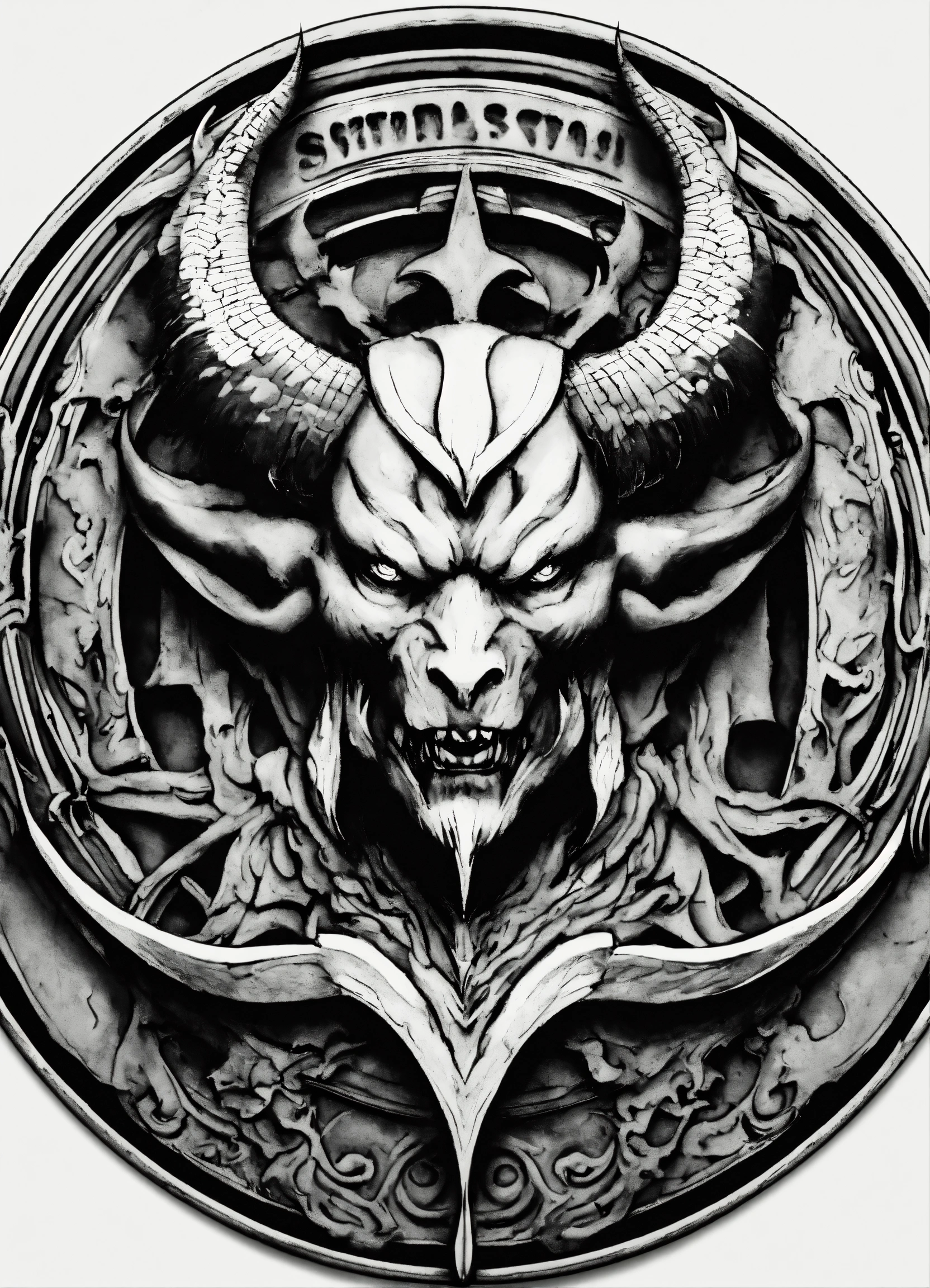 Lexica - Black and white satan logo, circular, realistic