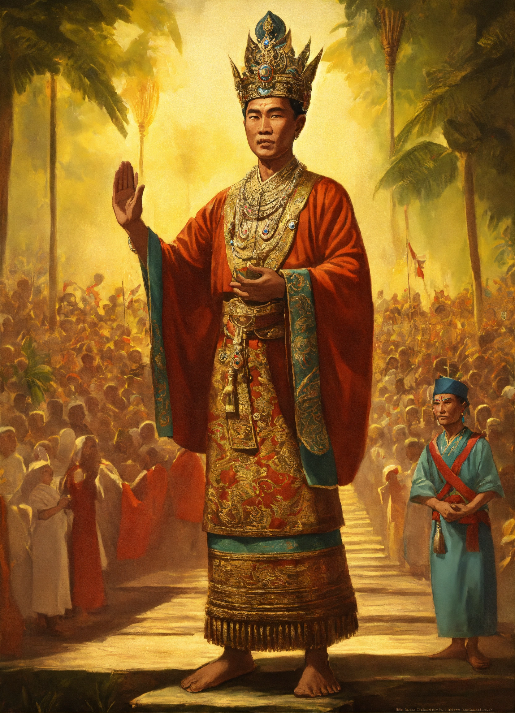 Lexica - Ancient indonesian buddhist king, waving to a large audience ...