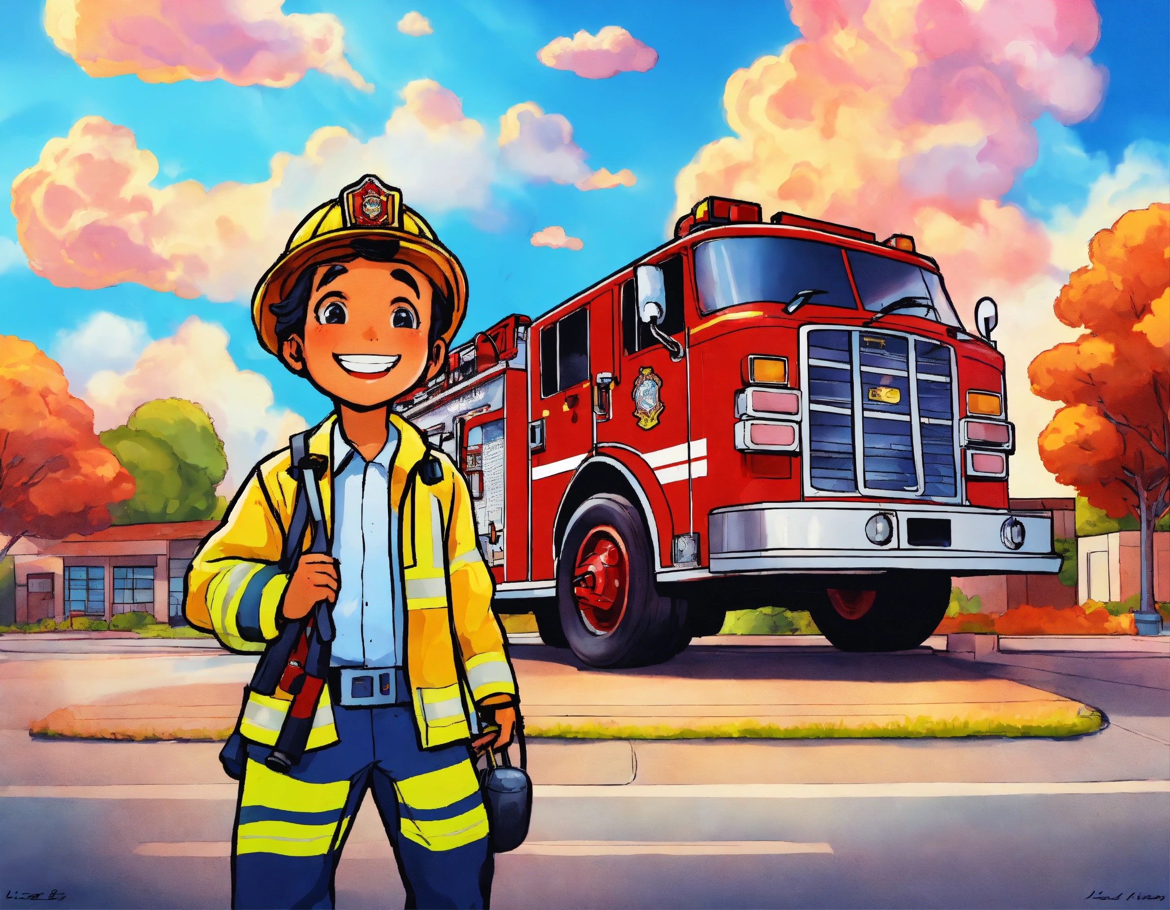 Lexica - Firefighter, smiling, Indonesian face, background in front of ...
