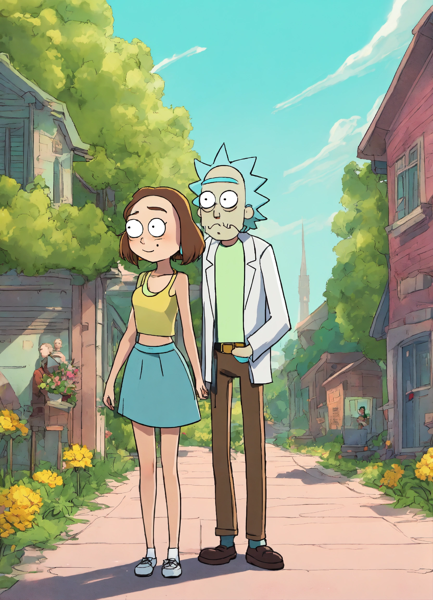 Lexica - Cute man and buatiful girl , style from Rick and Morty carton ...