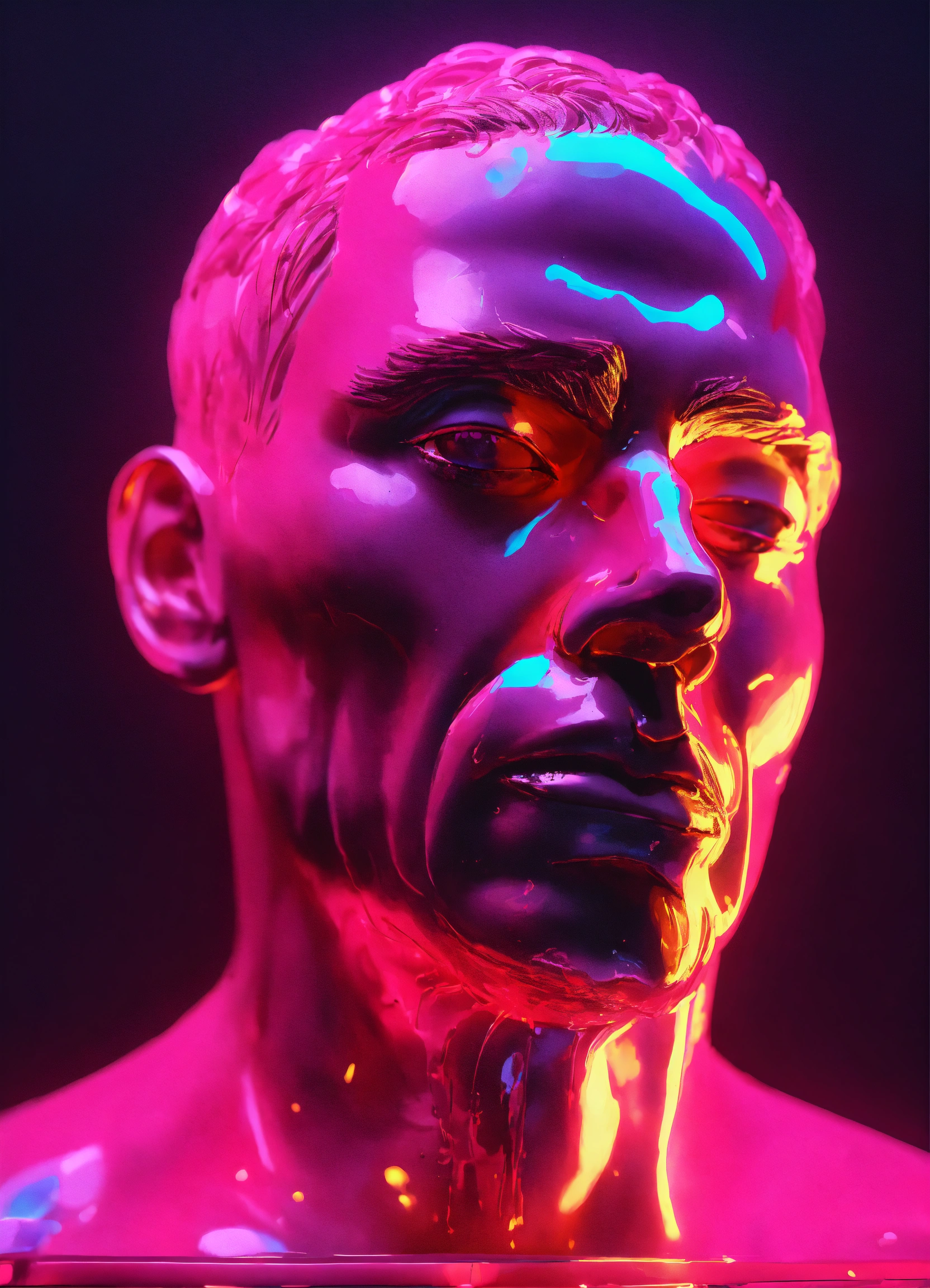 Lexica - Bust sculpture, of a man's head and shoulders, neon color glow ...