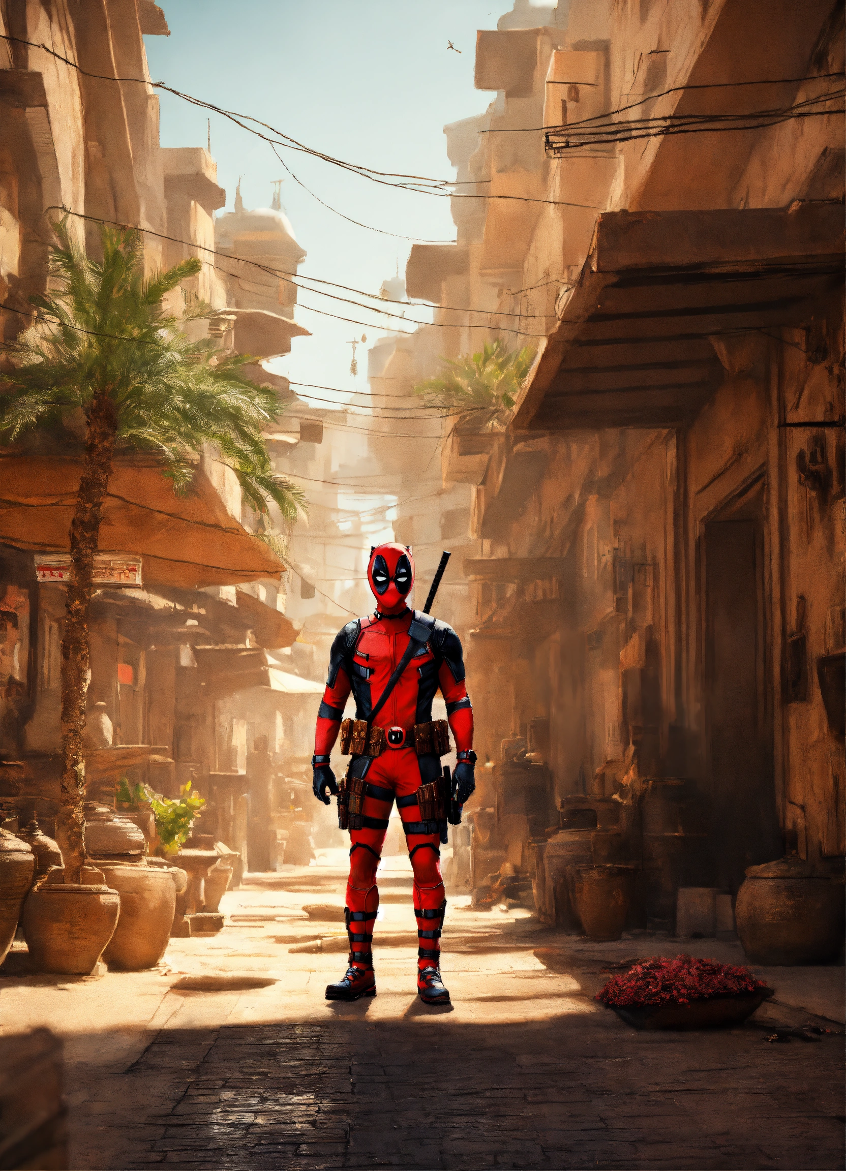 Lexica - Deadpool,8k,walk in the saudi arabia city ,year 1800