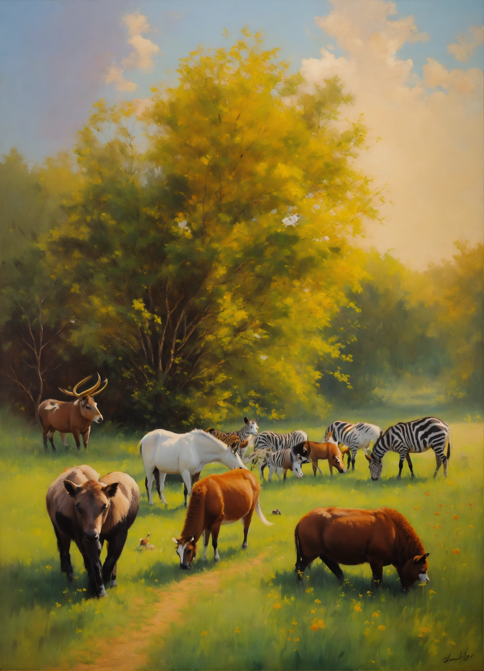 Lexica - World animal day, multiple animals, oil painting
