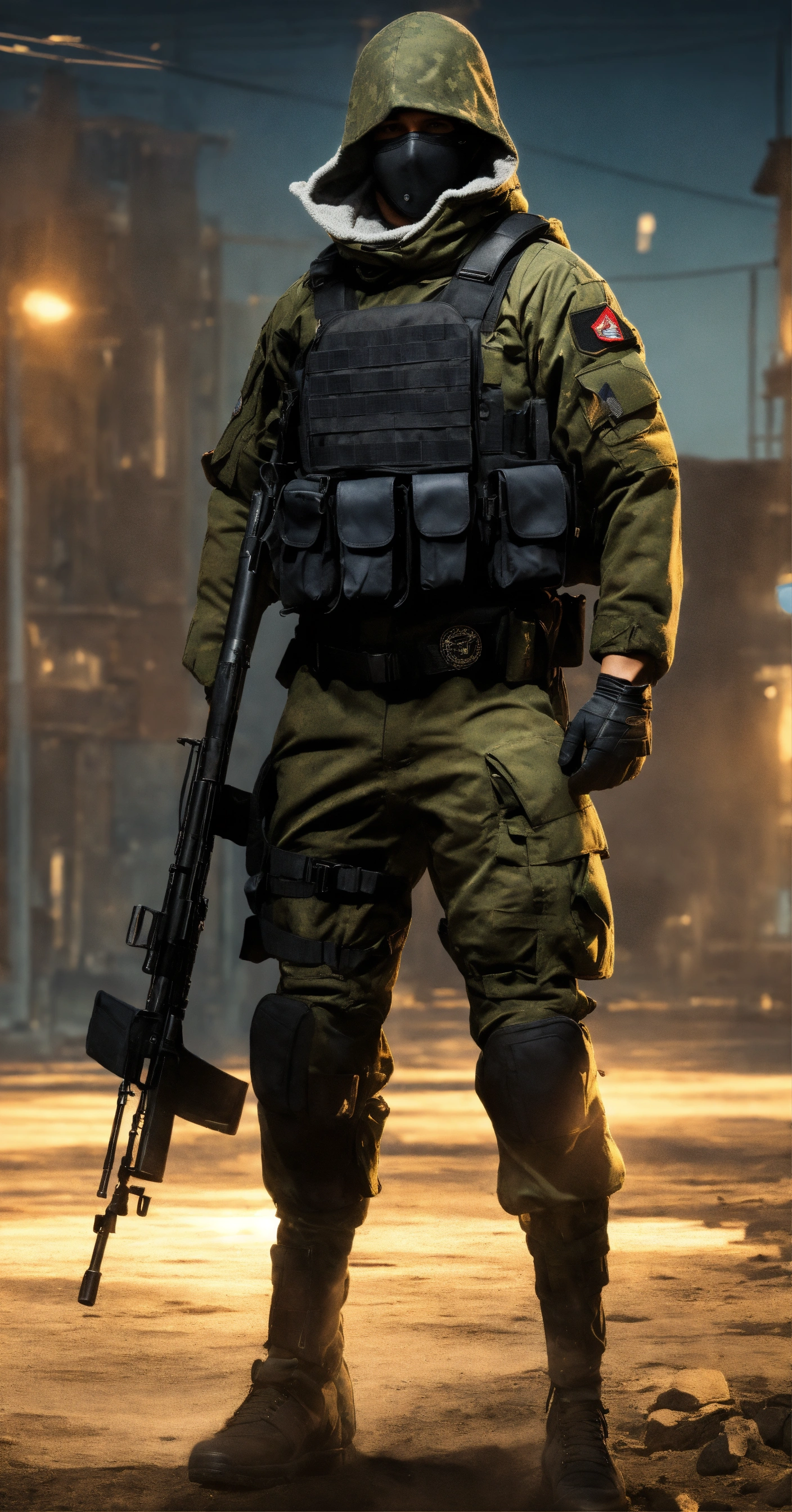 Lexica - Loneley soldier, comando outfit, masked face , full body image ...