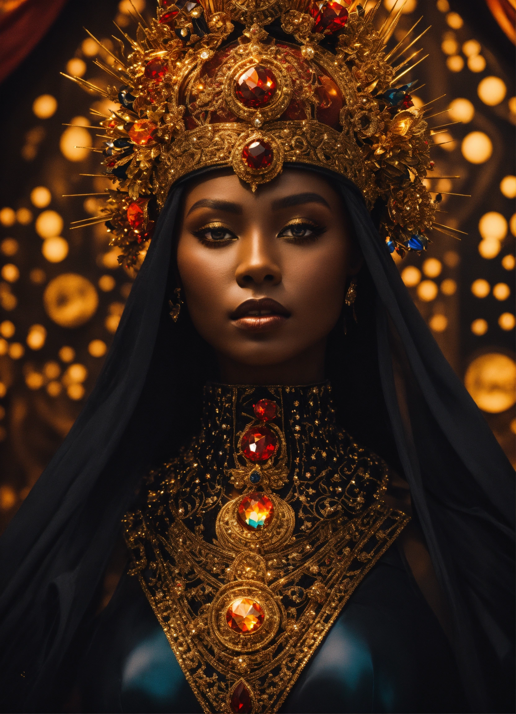 Lexica - Minimalism. Black Solar Queen with long oversized red flowing ...