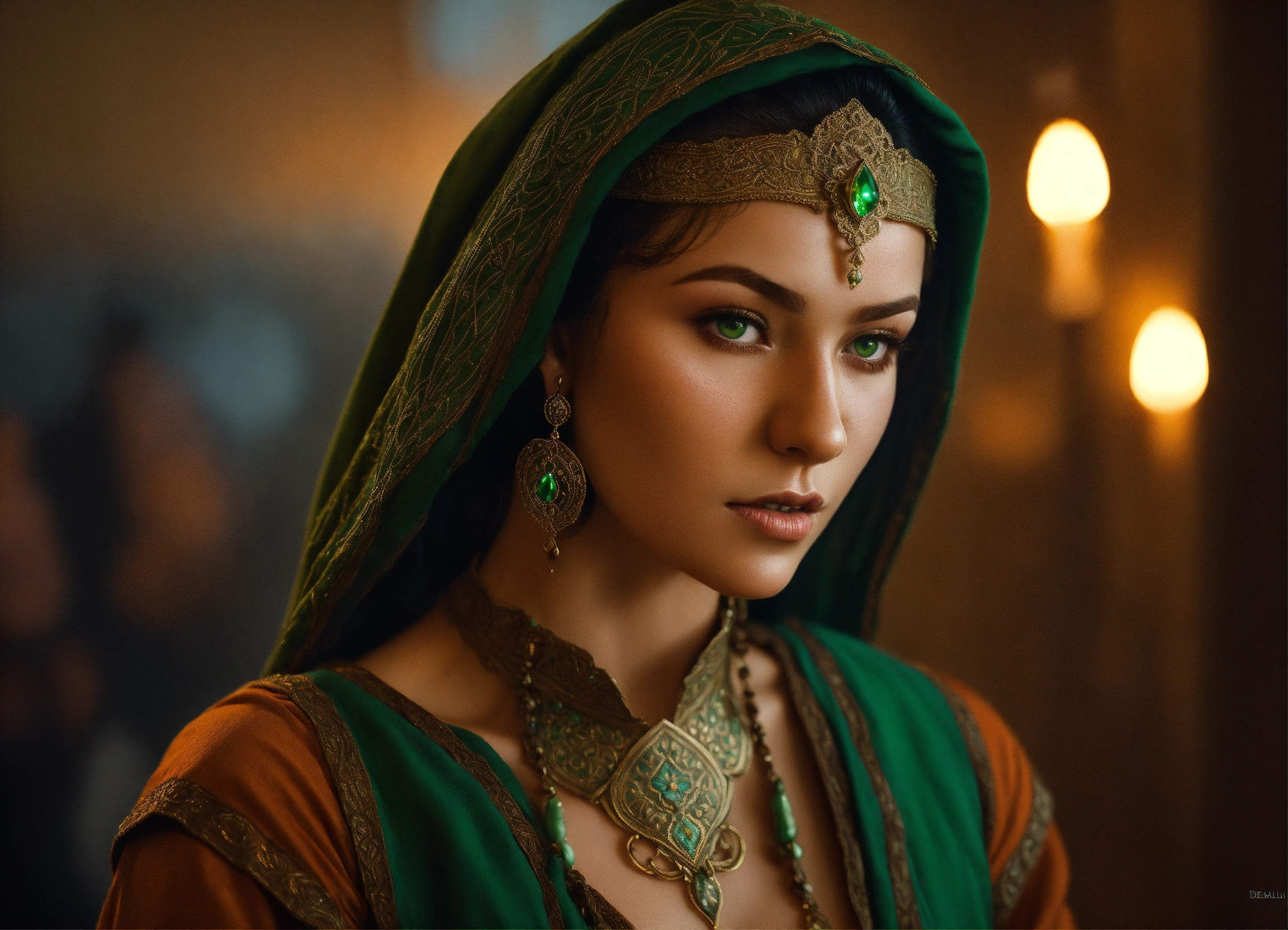 Lexica - Tamerlan female elf in medieval style, Turkish clothes, green ...