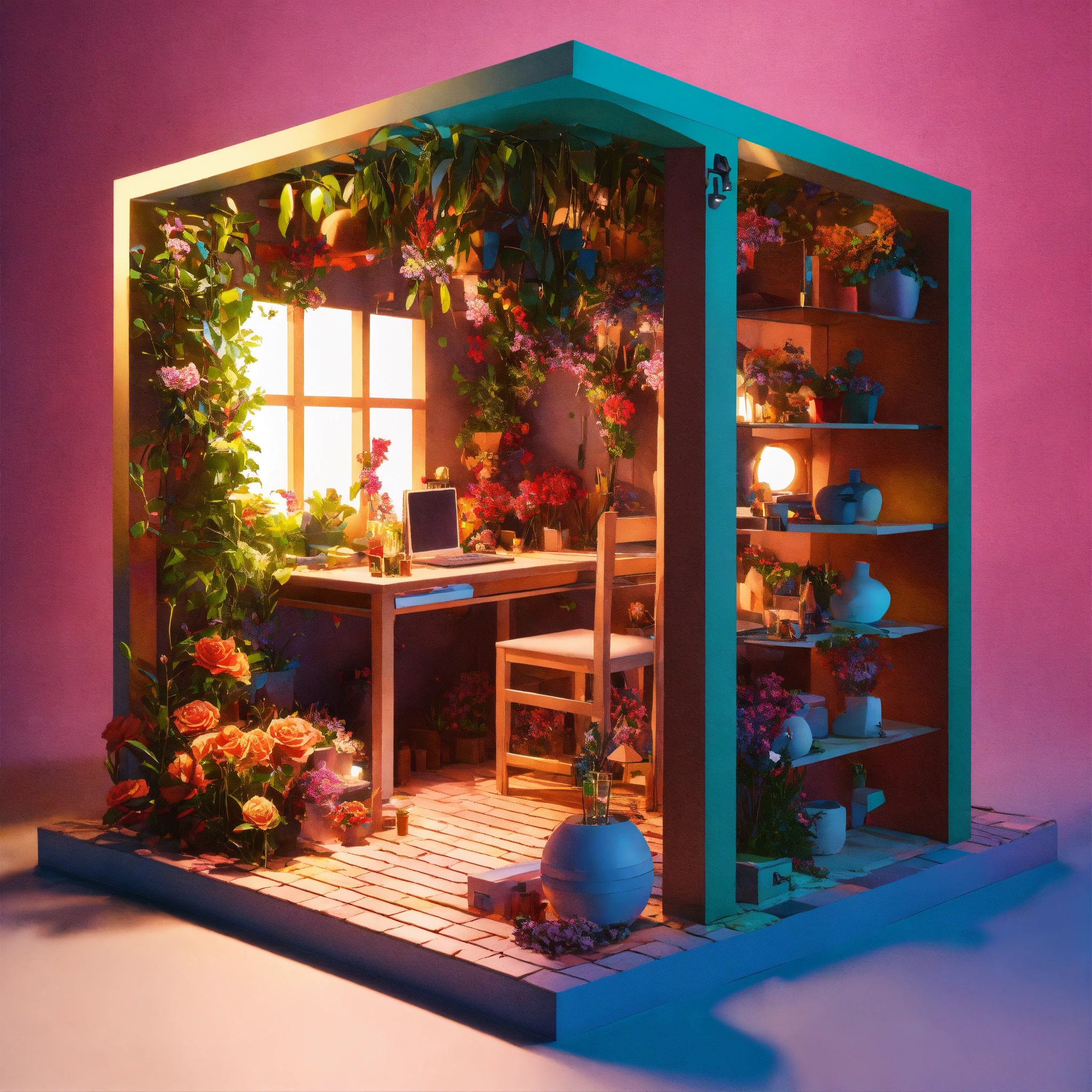 Lexica - Cube cutout of an isometric room 3d art, soft lighting, high ...