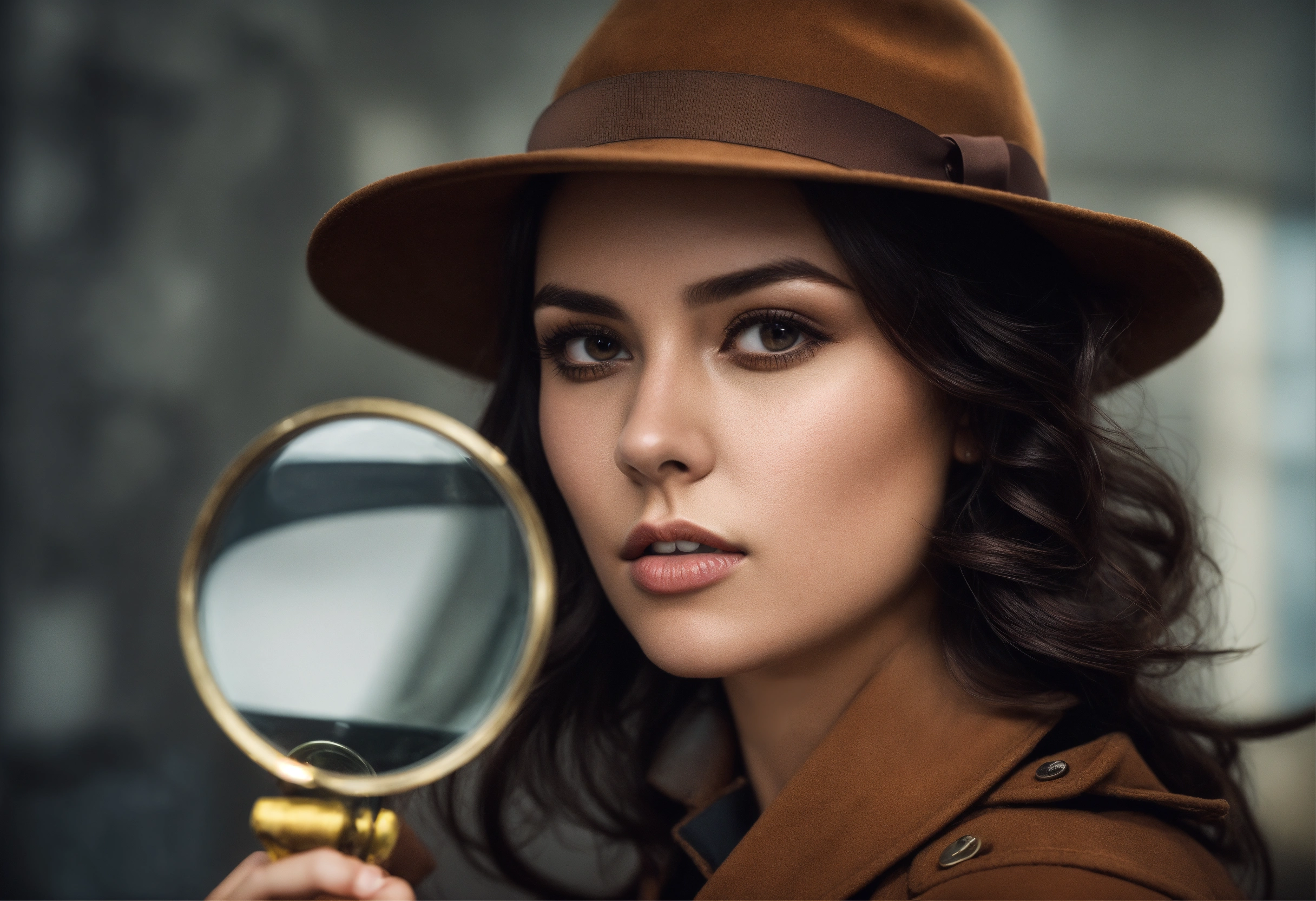 Lexica - Female detective, 38D cup, fit shapes, magnifing glass, searching