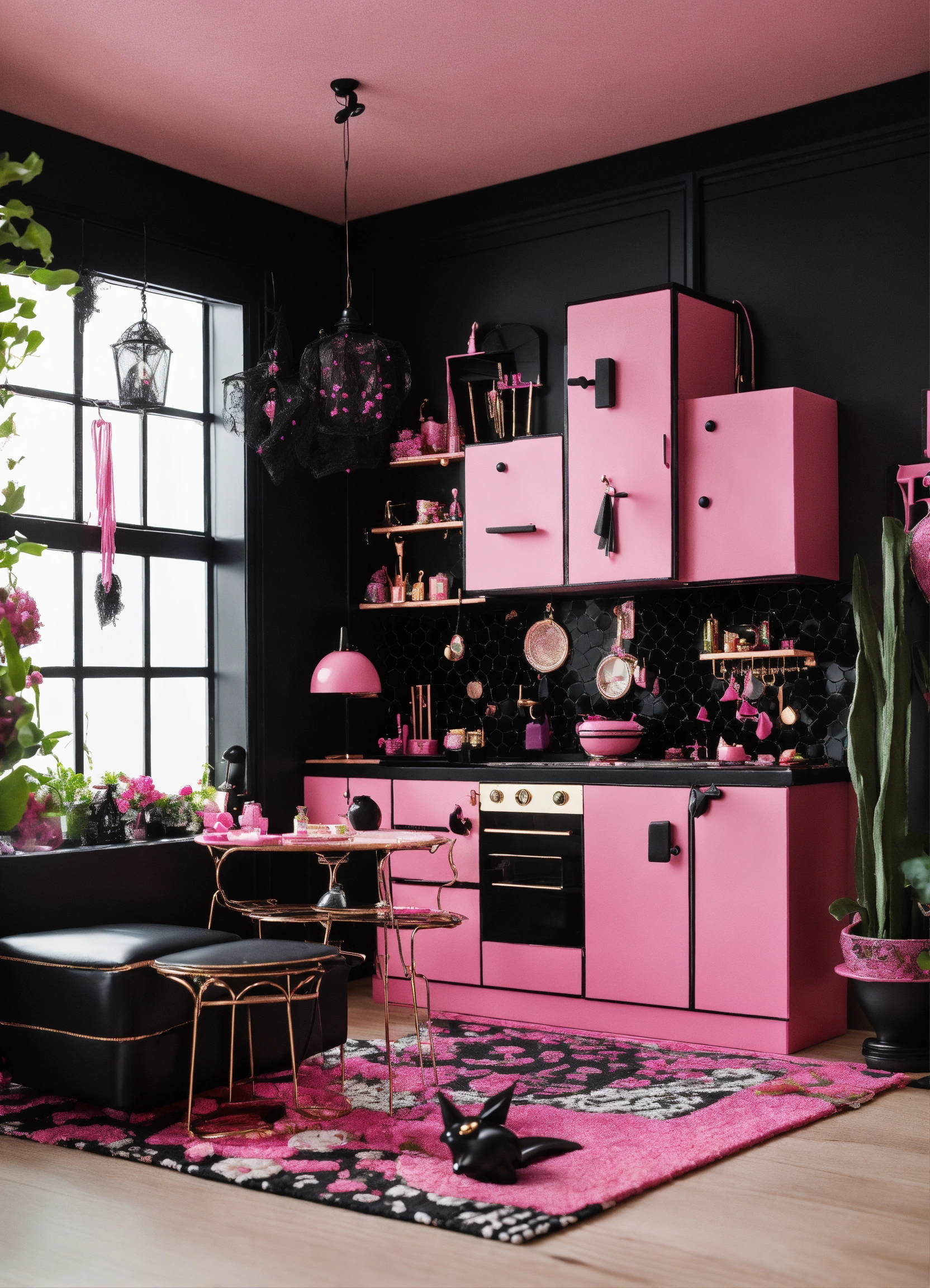 Lexica - Barbie dolls house, pink and black witches house interior ...