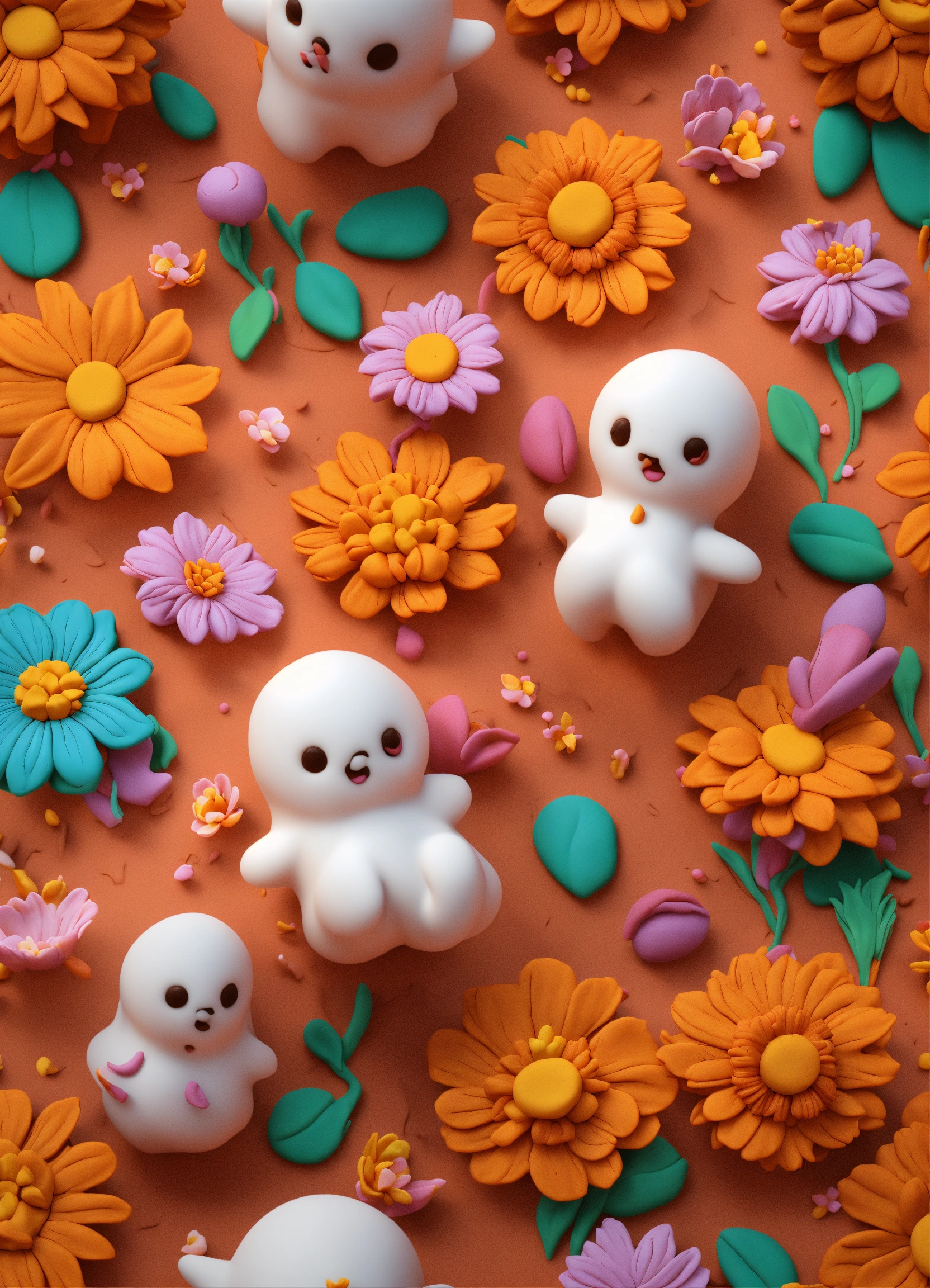 Lexica - 3d effect of cute clay ghosts and flowers in an overall ...