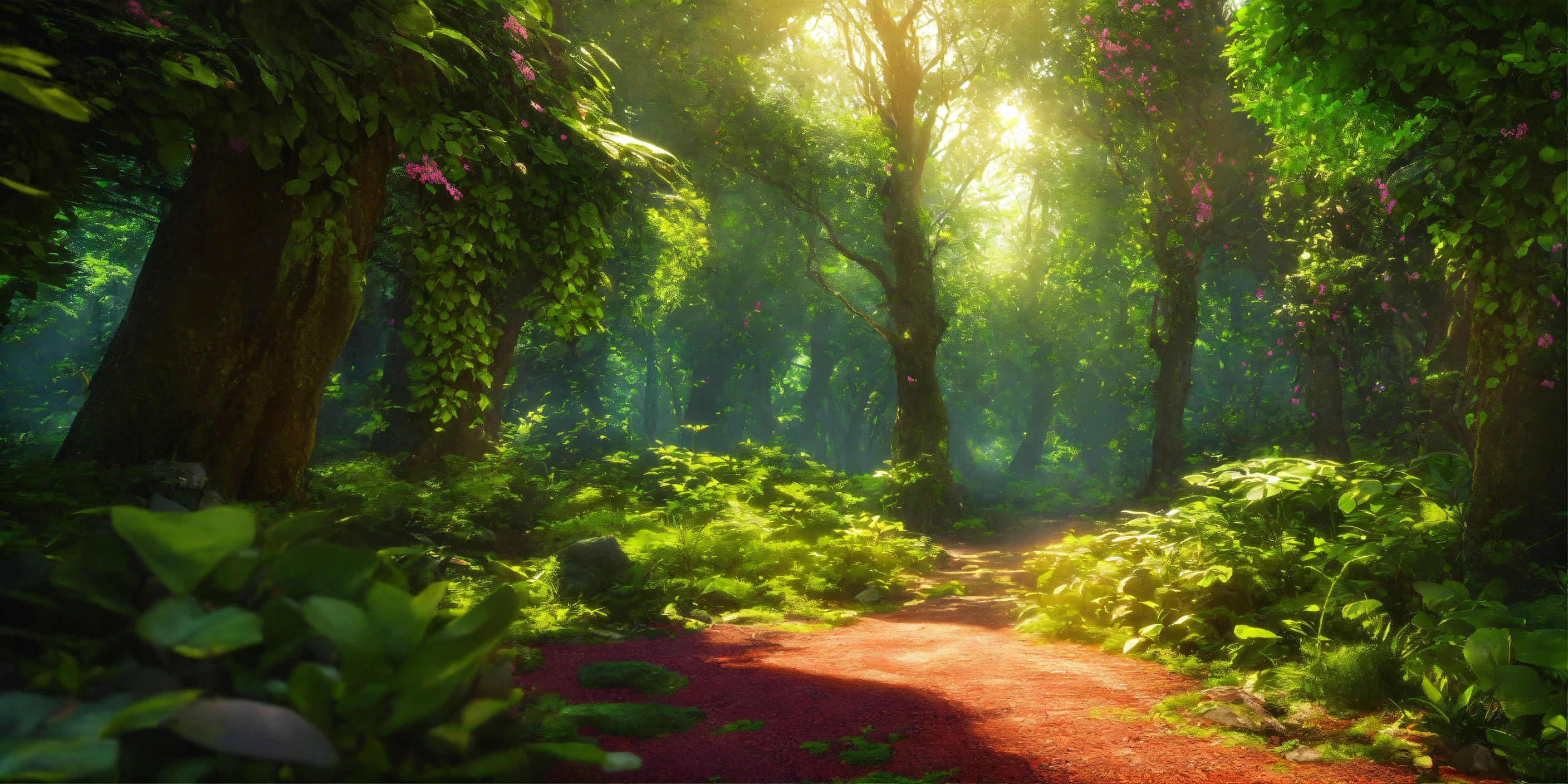 Lexica - 4D photographic image of A forest .. surrounded by lush ...