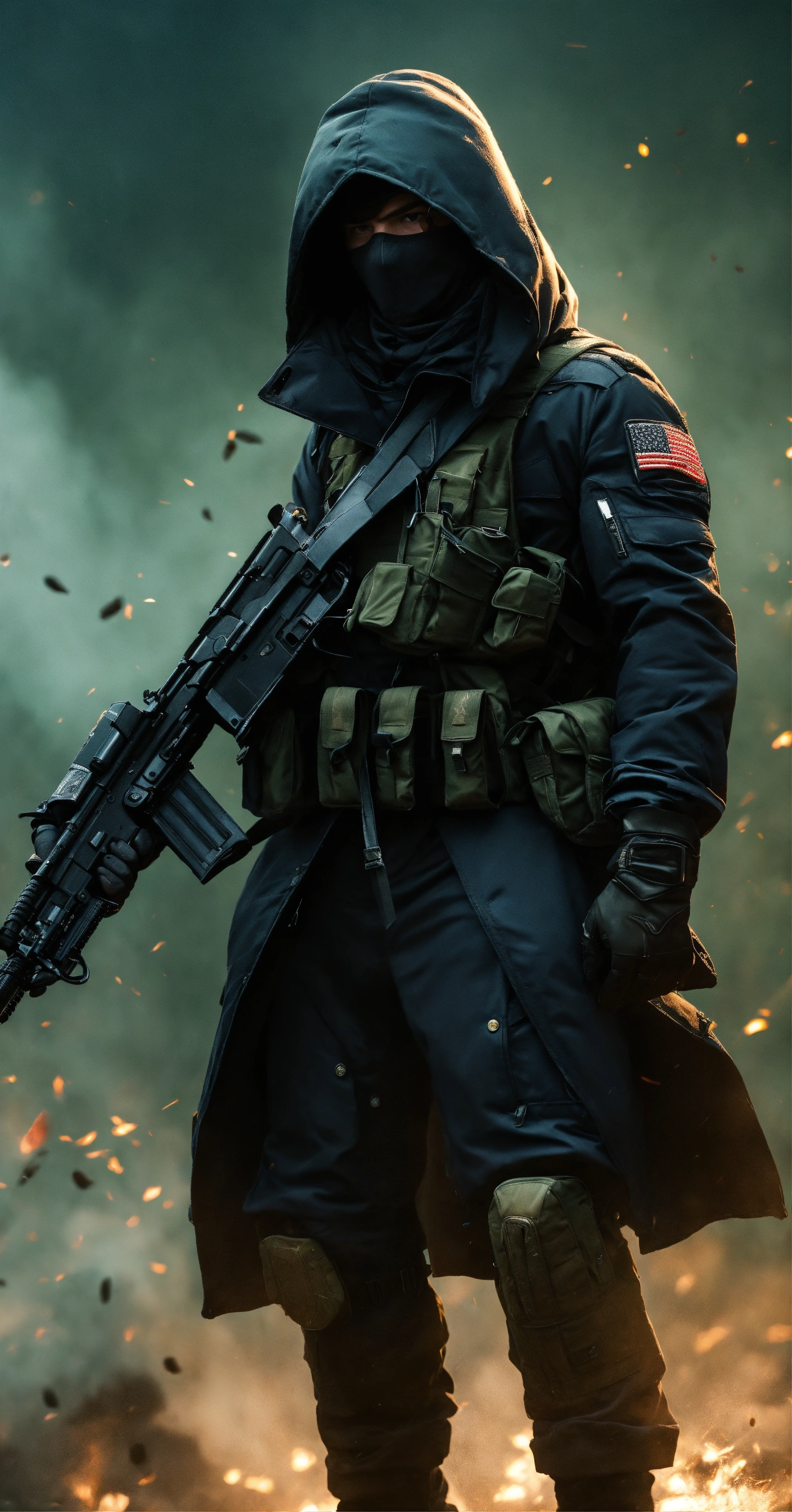 Lexica - Loneley soldier, comando outfit, masked face , full body image ...