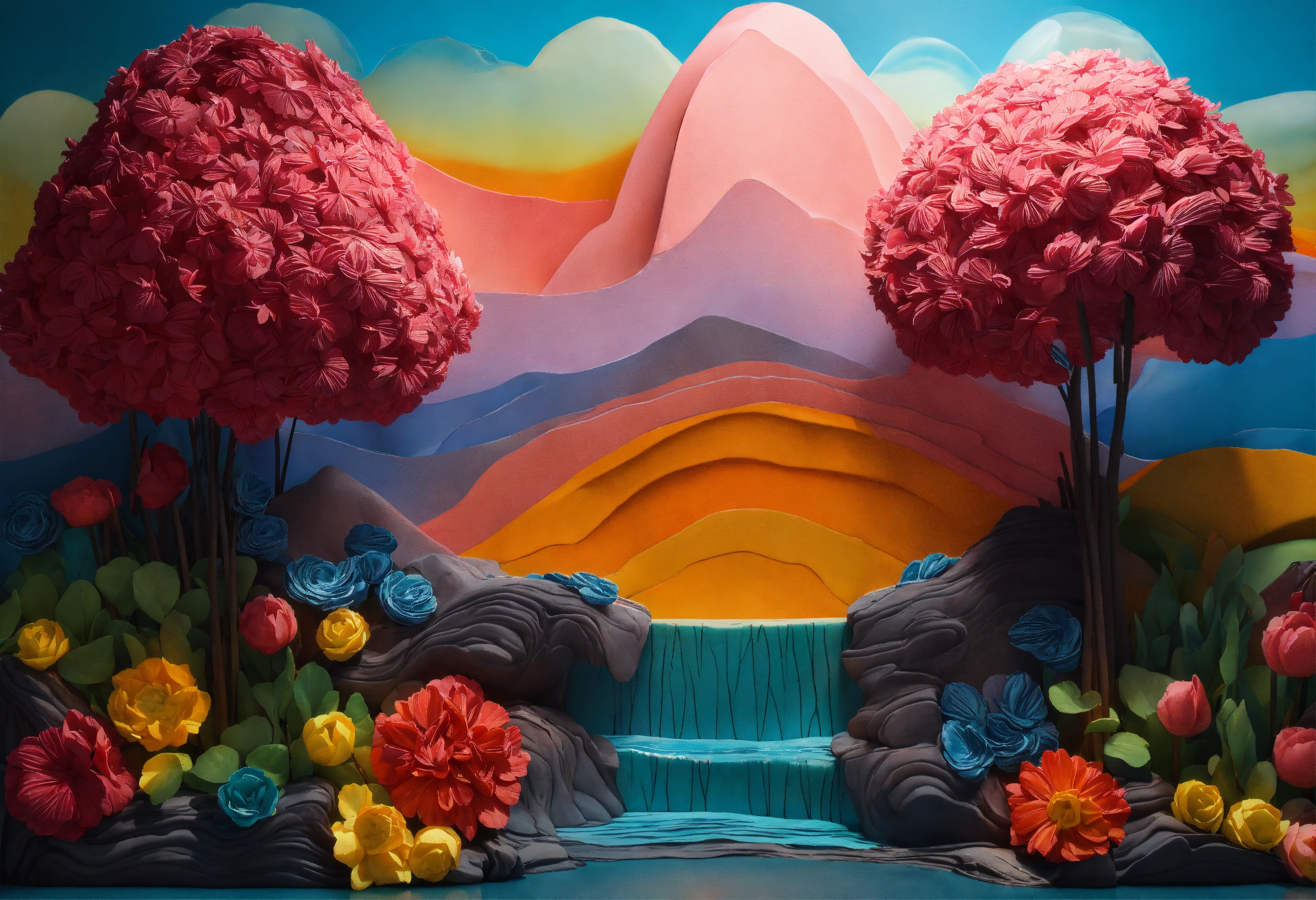 Lexica - Hand-made artwork 3D, modeling clay, wide view shot, floral ...
