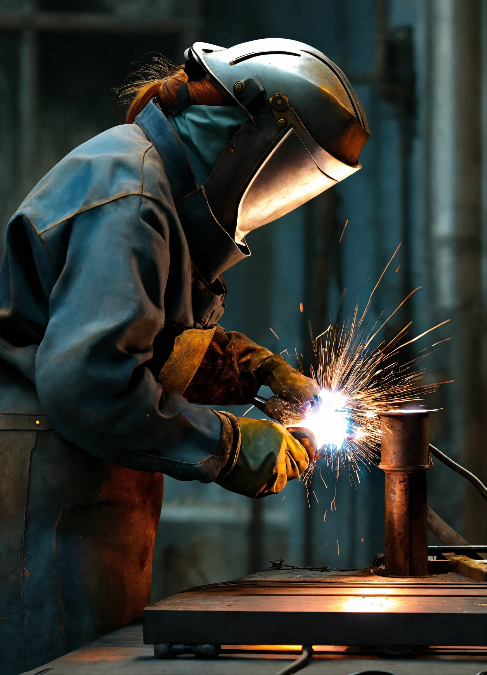 Lexica - Create a female welder in action, realistic
