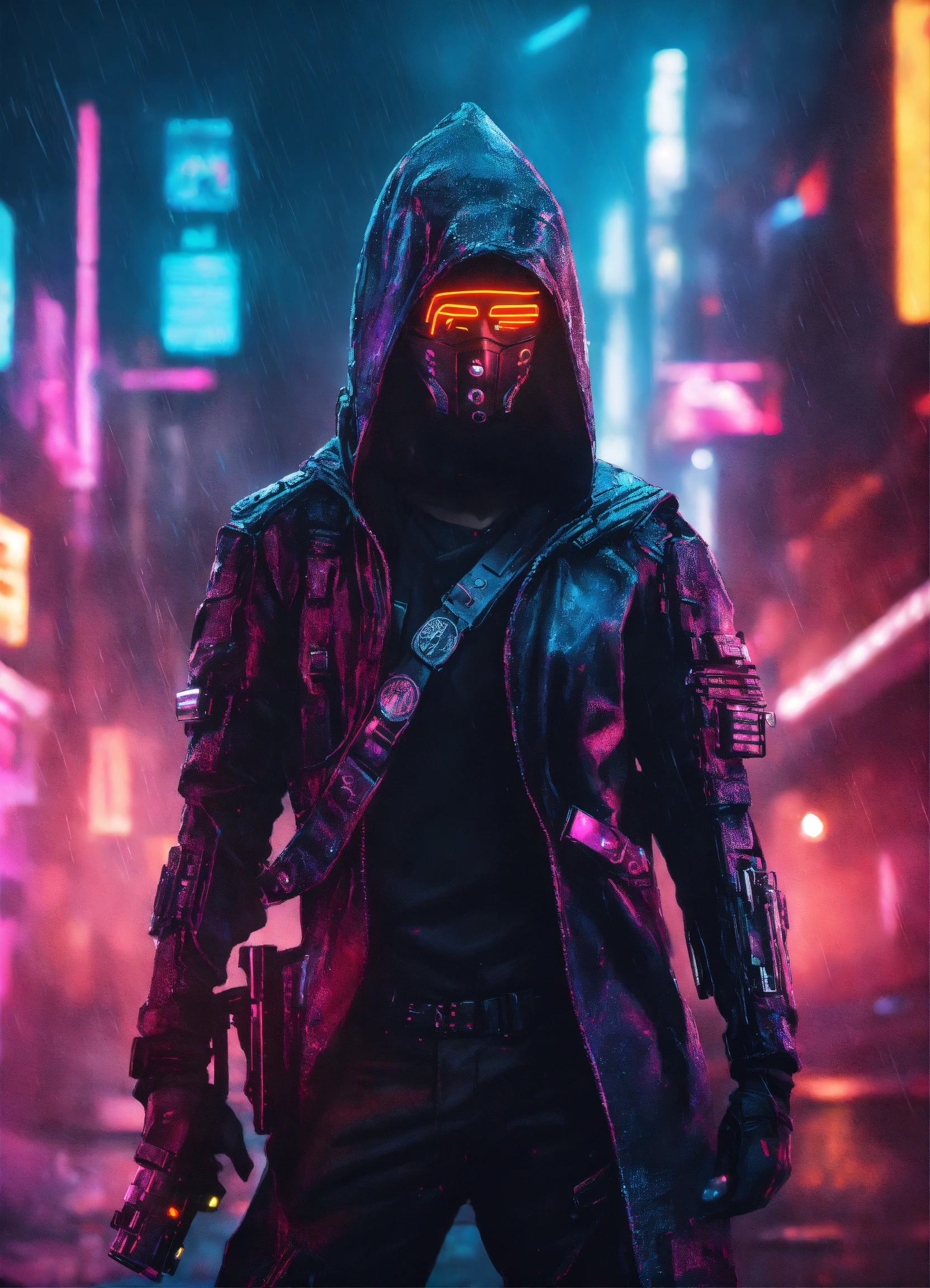 Lexica - Futuristic cyberpunk masked assassin, with arms open, firewall ...