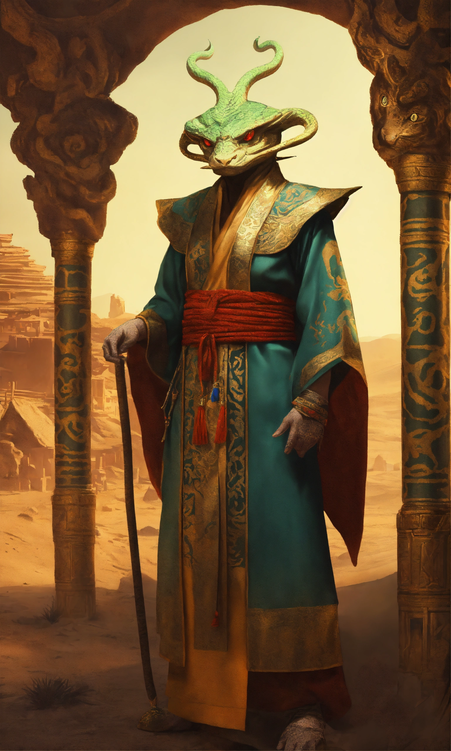 Lexica - Draw an elderly Yuan-ti character who embodies both the ...