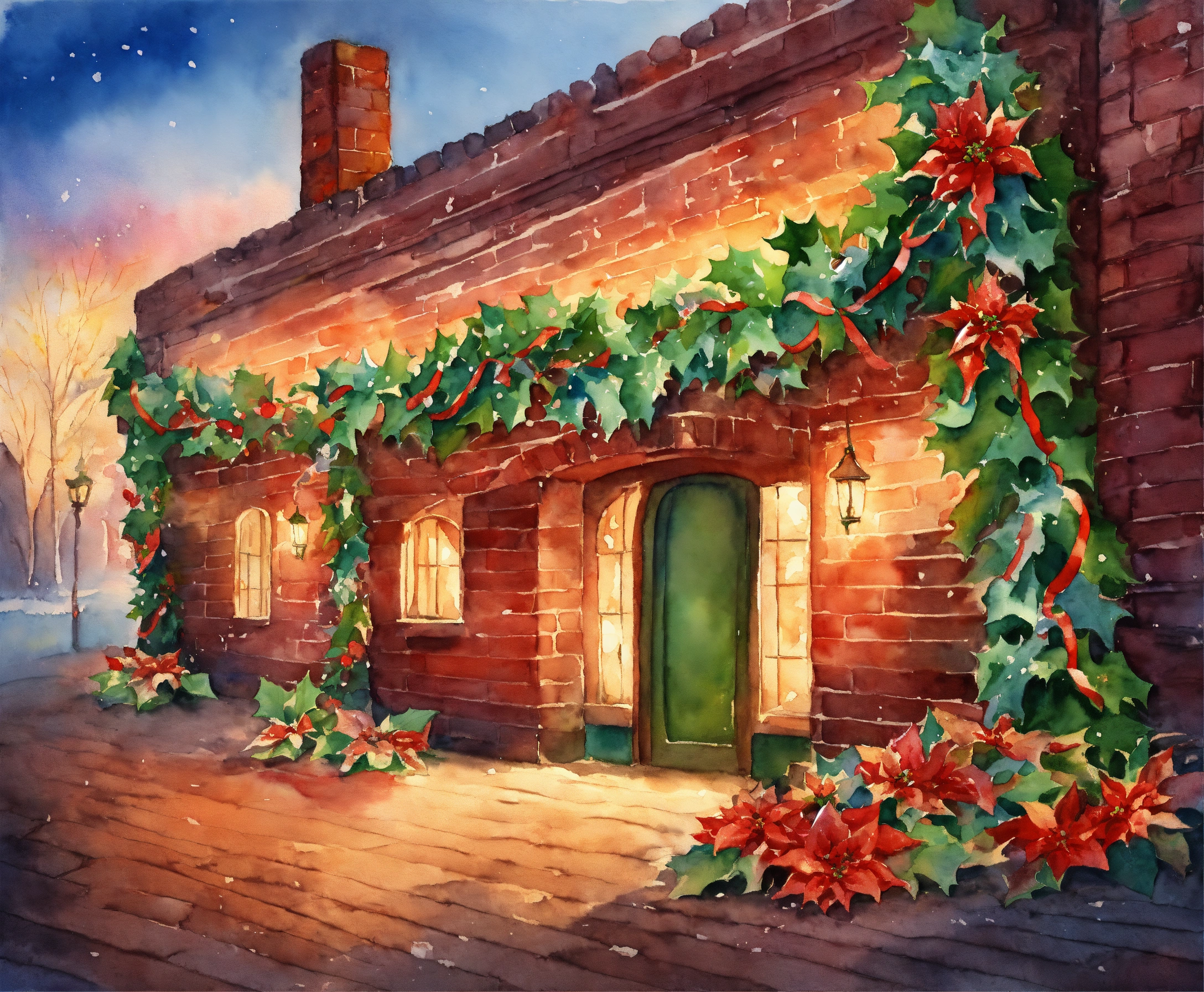 Lexica - Storybook cartoon style watercolor Christmas floral garlands ...