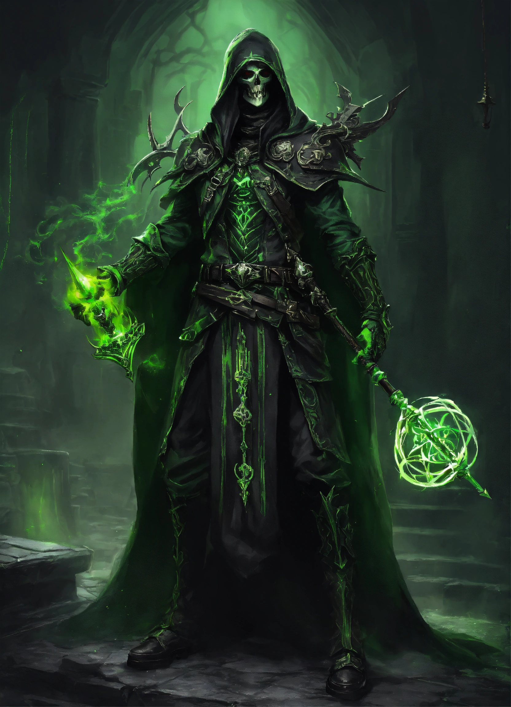 Lexica - Necromancer, green, black, white, staff