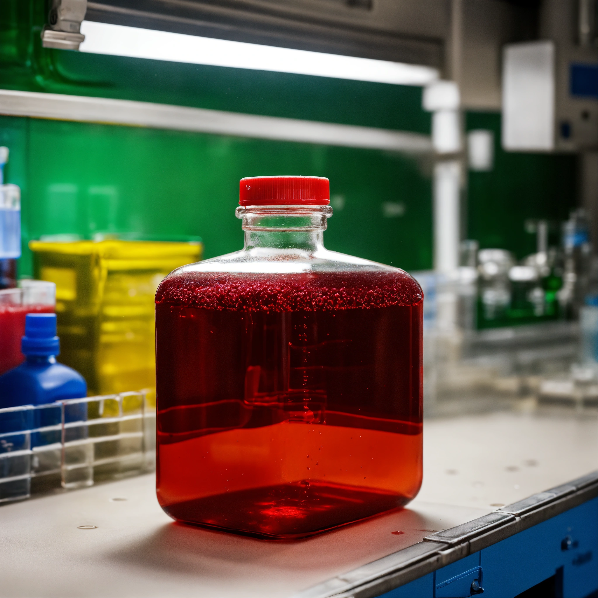 Lexica - A rectangular plastic bottle with a clear red liquid inside in ...