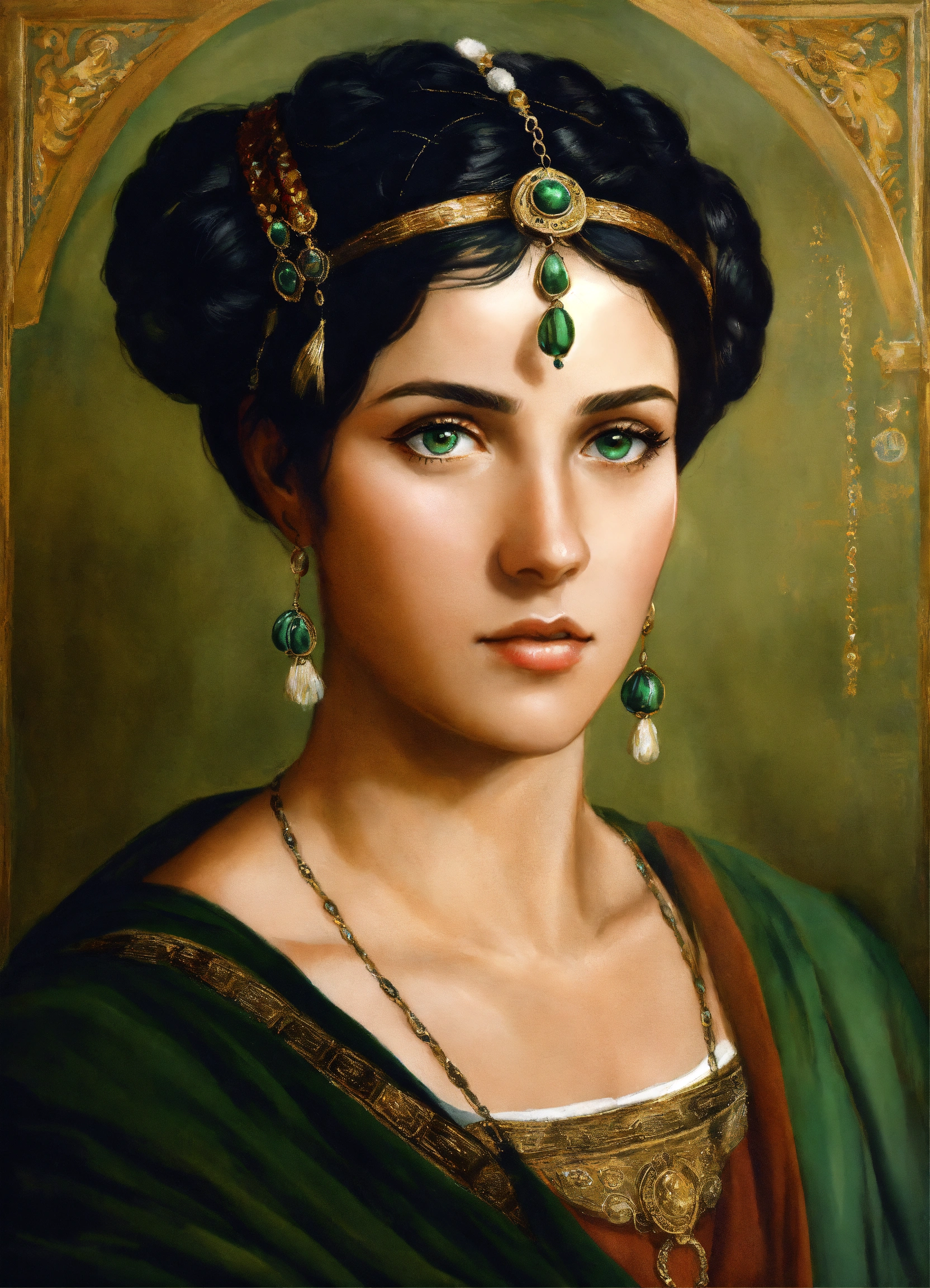 Lexica - A Roman woman with black hair and dark green eyes. The hair is ...