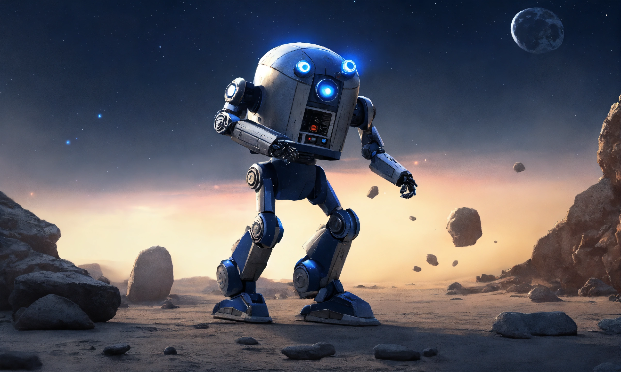 Lexica - Robot from star wars standing on moon, rocks around, hdr ...