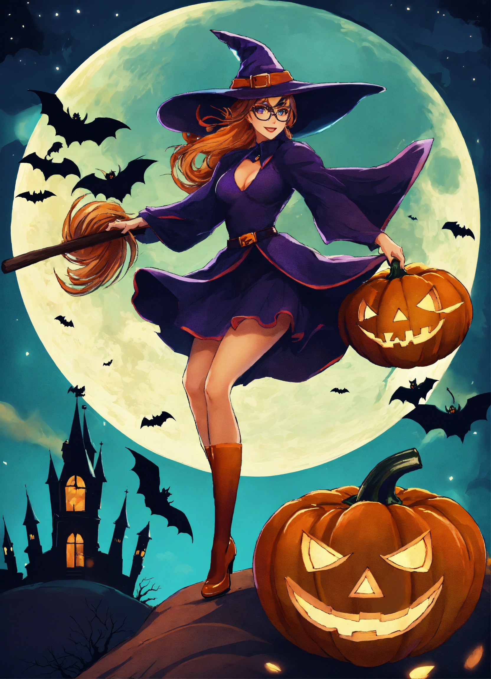 Lexica - Halloween, pumpkins, beautiful witch with icy eyes, elegant ...