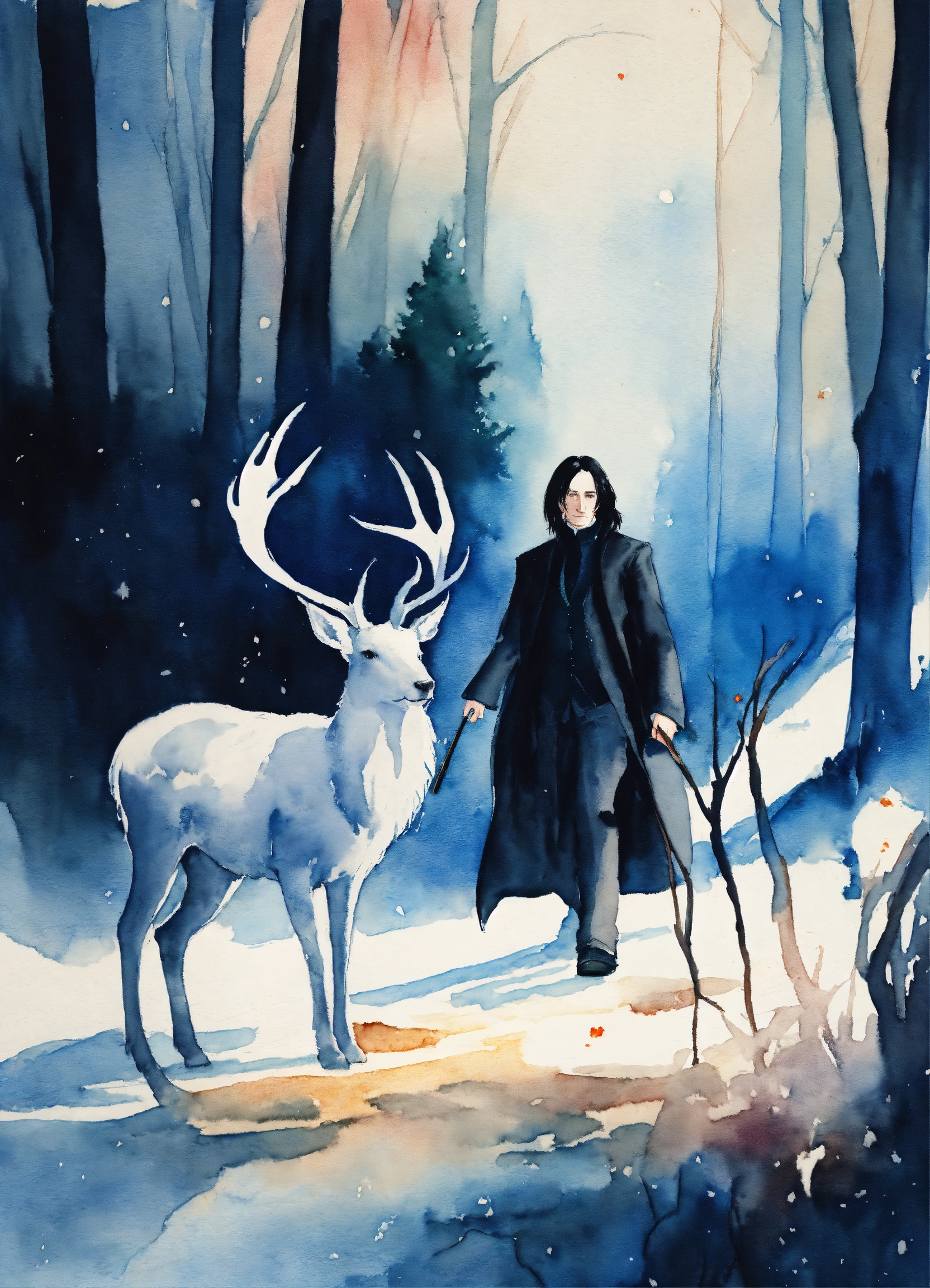 Lexica - Severus Snape with a doe's patronus watercolor drawing