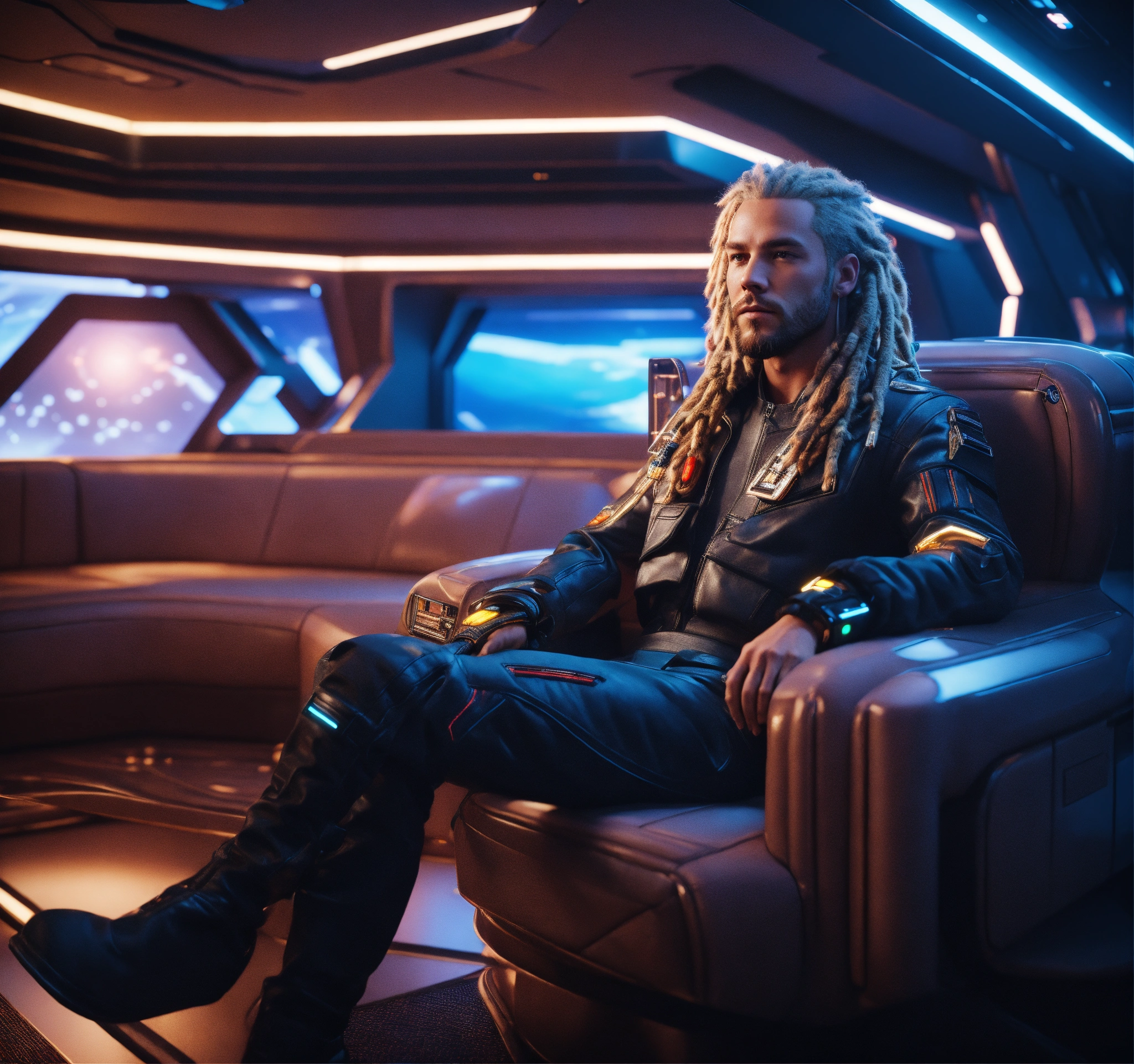 Lexica - Scruffy blonde dreadlock male rockstar in futuristic ...