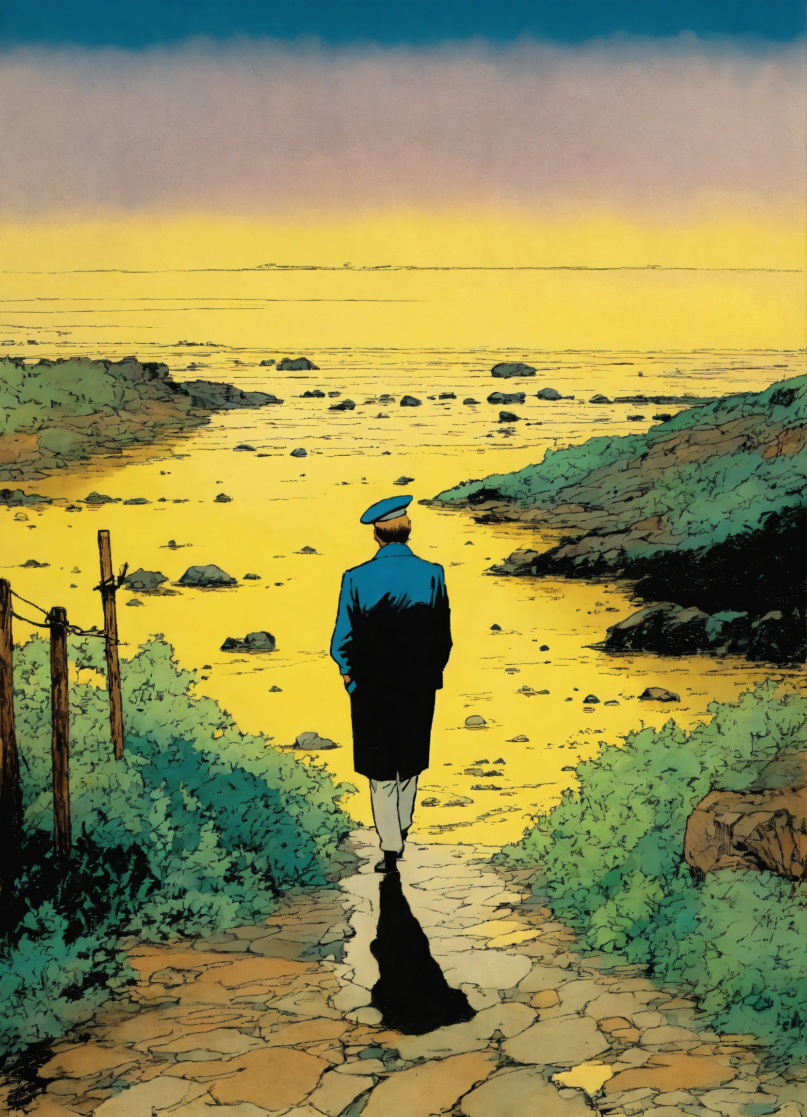 Lexica - Pen and ink, illustrated by hergé, man alone forever. Sadness ...