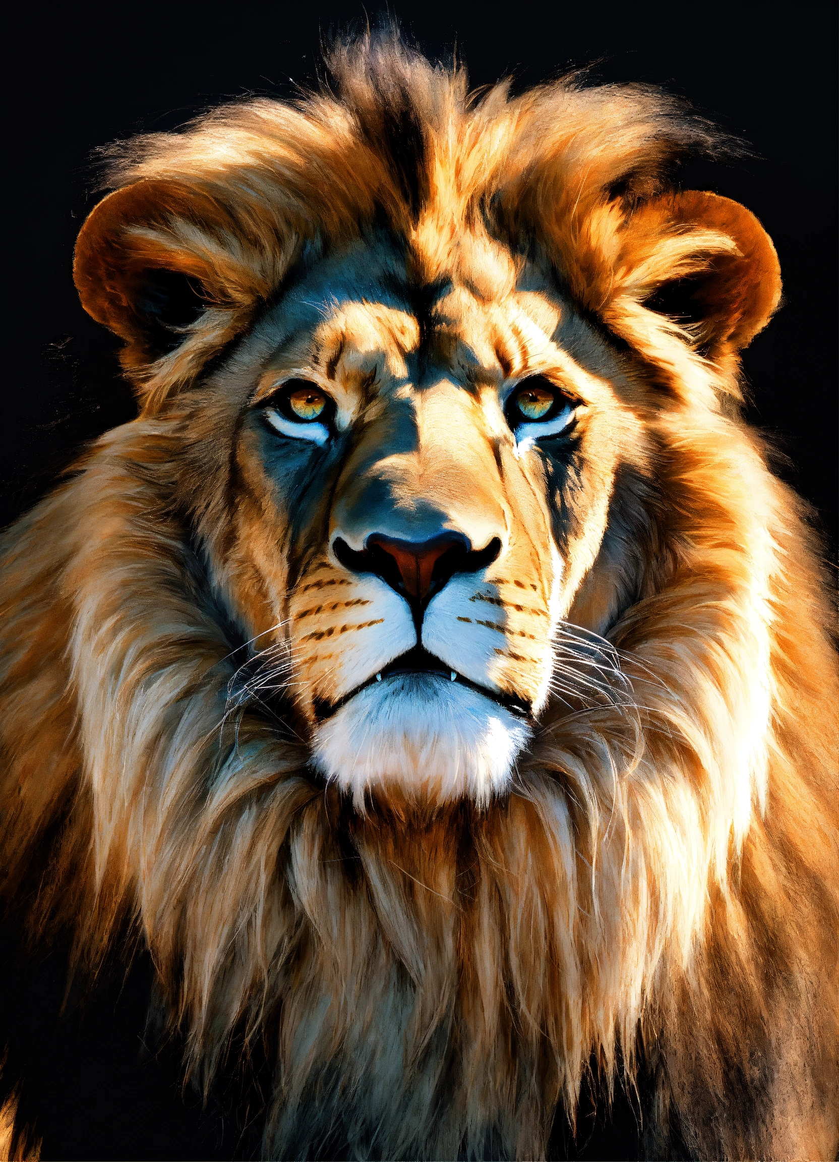 Lexica - A face of a lion, covered 6 massive white wings, heaven ...