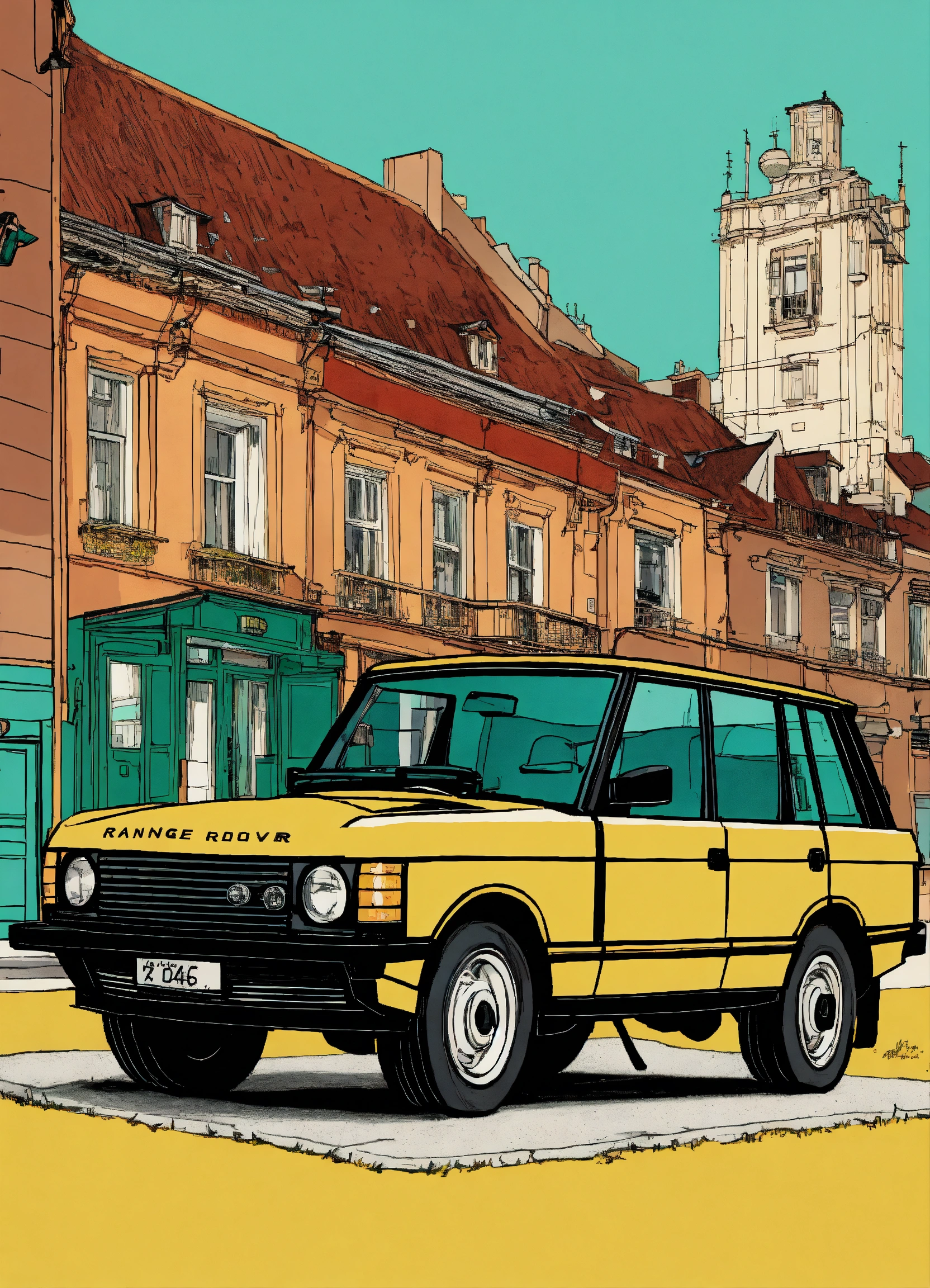 Lexica - Detailed pen and ink illustration of Range Rover, to include ...