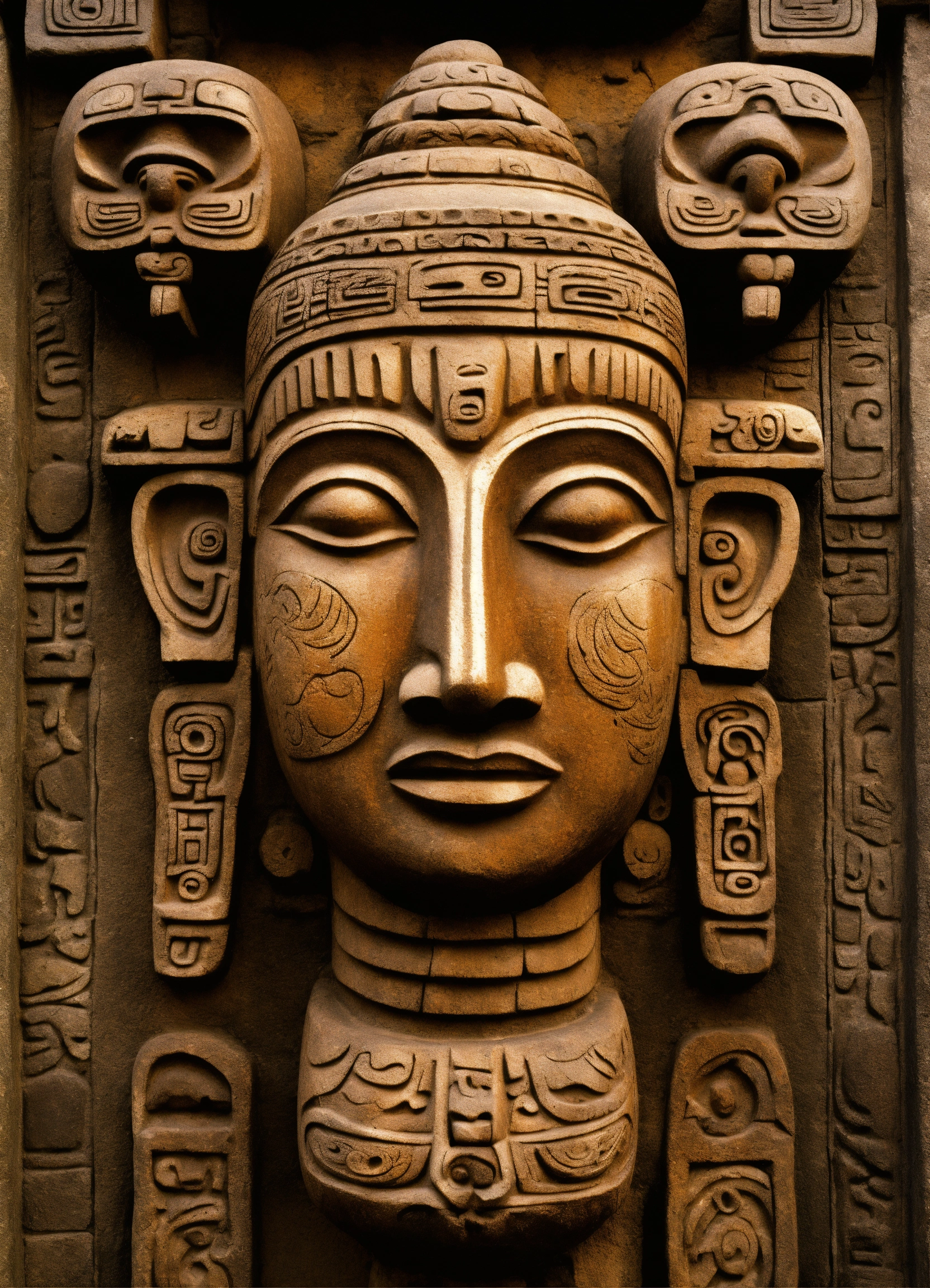 Lexica - An ancient stone totem pole garden ornament meditative face ...