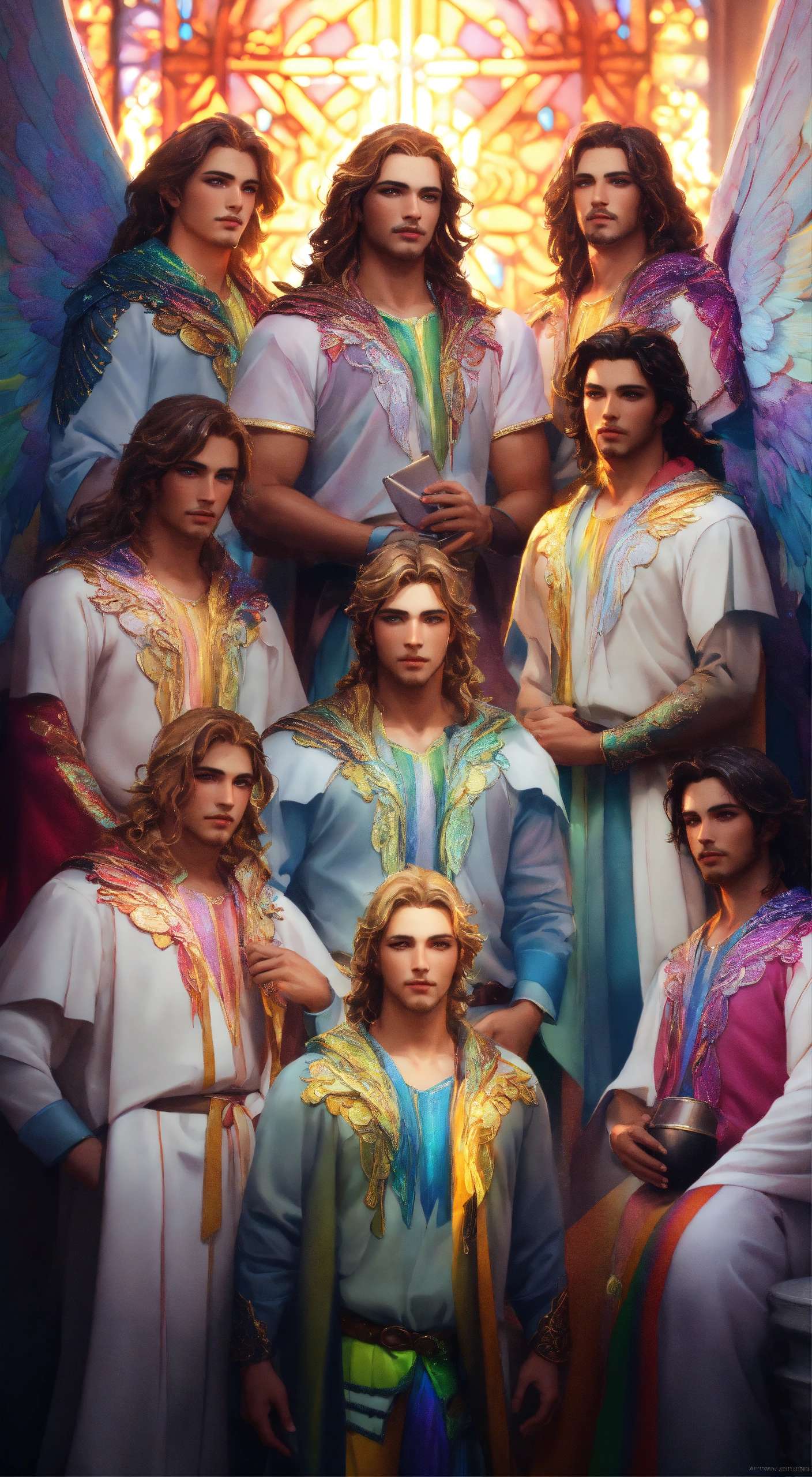 Lexica - Group of 7 beautiful and perfect male Angels, detailed and ...