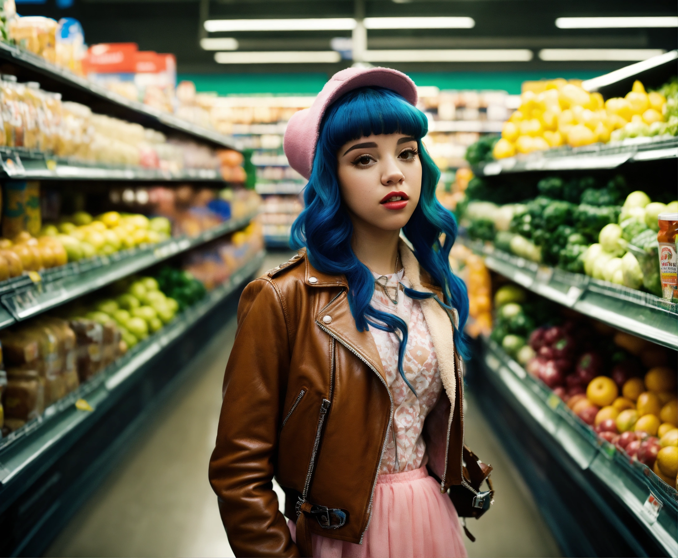 Lexica - Melanie Martinez in supermarket, wearing leather jacket, ultra ...