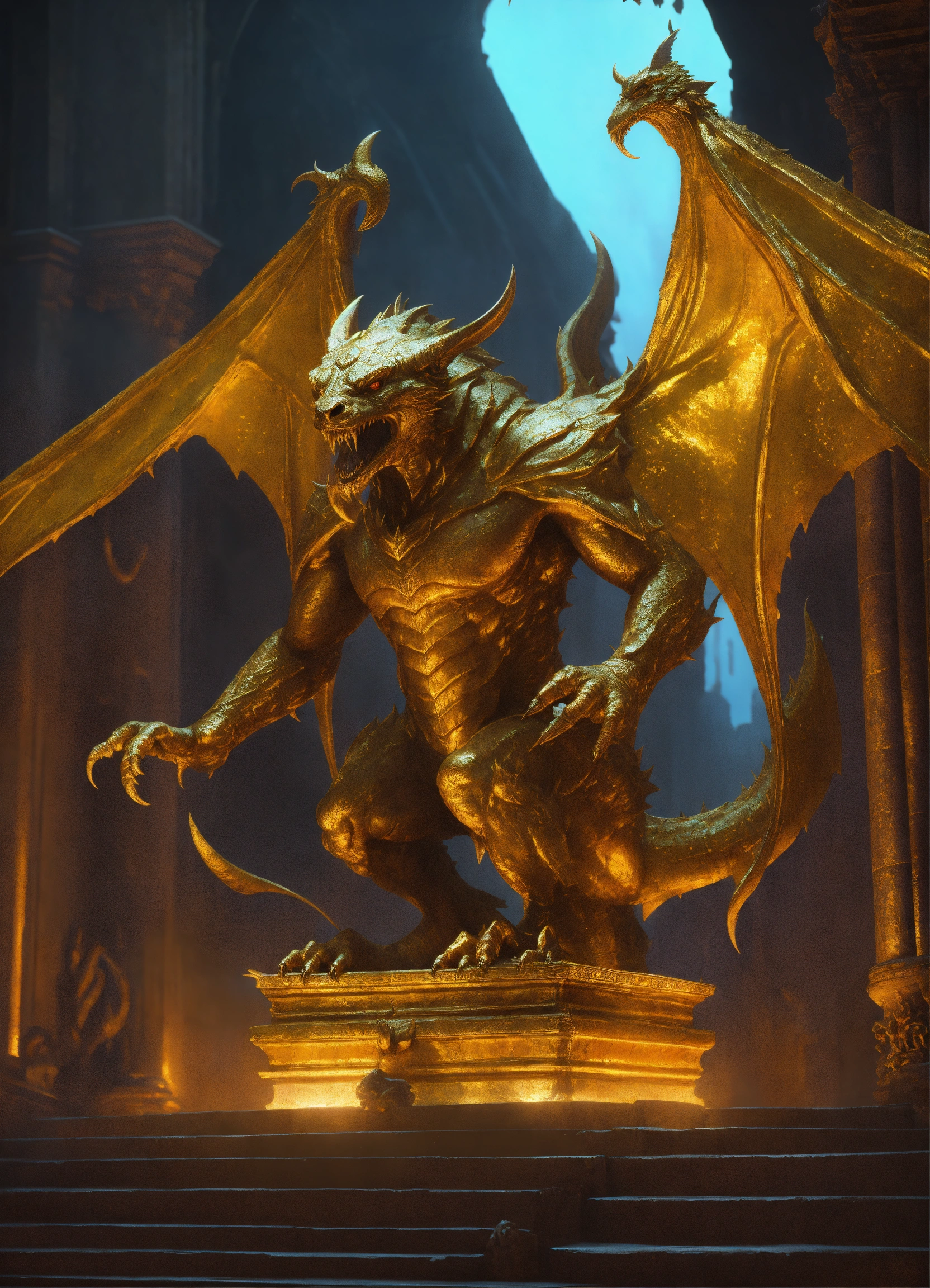 Lexica - Concept art of a colossal ancient golden gargoyle monster from ...