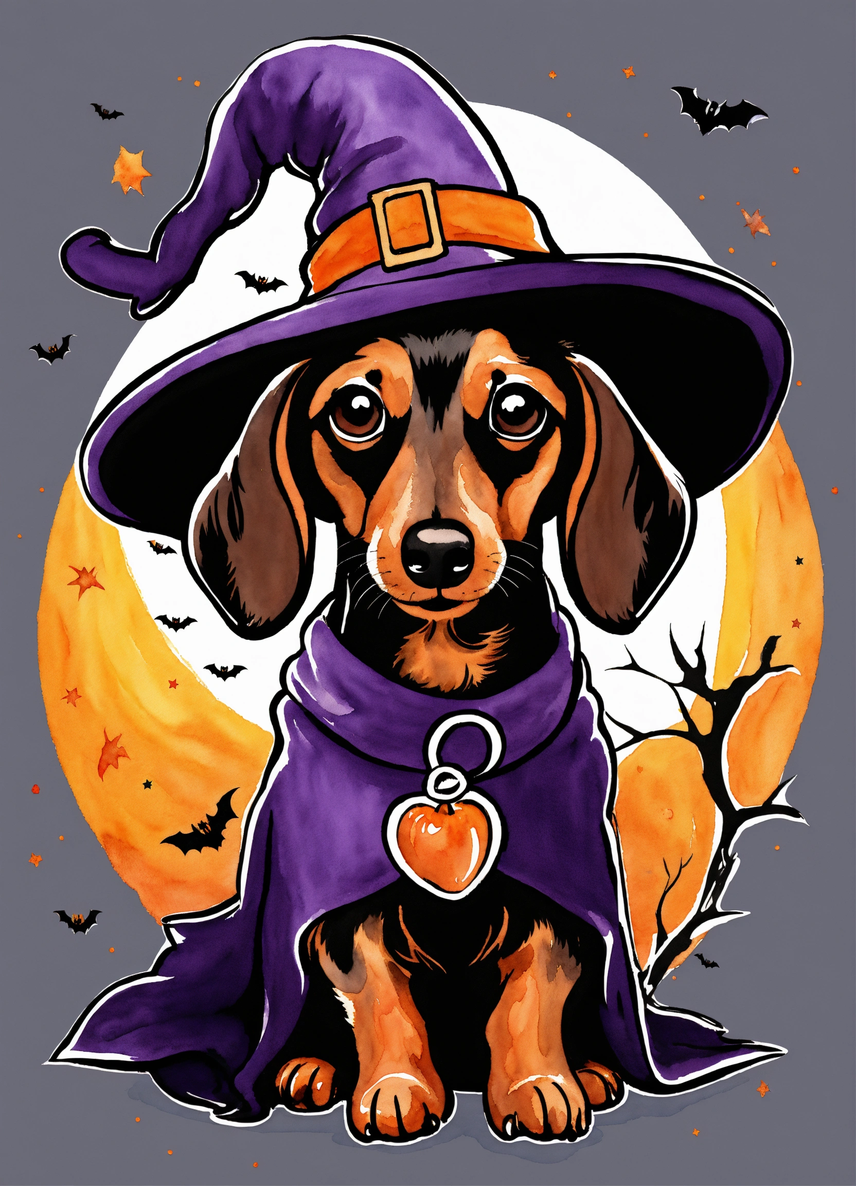 Lexica - Cute halloween dachshund in a witch costume, white background ...