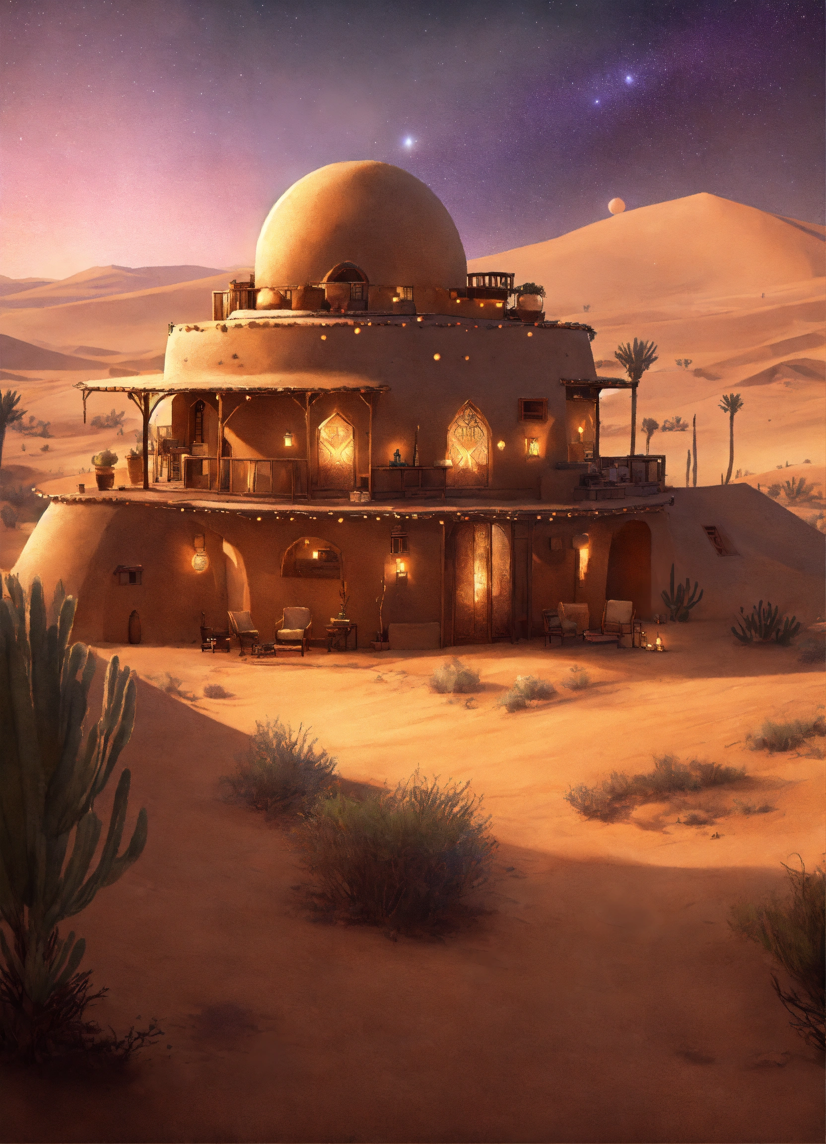 Lexica - Concept art of a large desert home, jakku, desert, flat roof ...