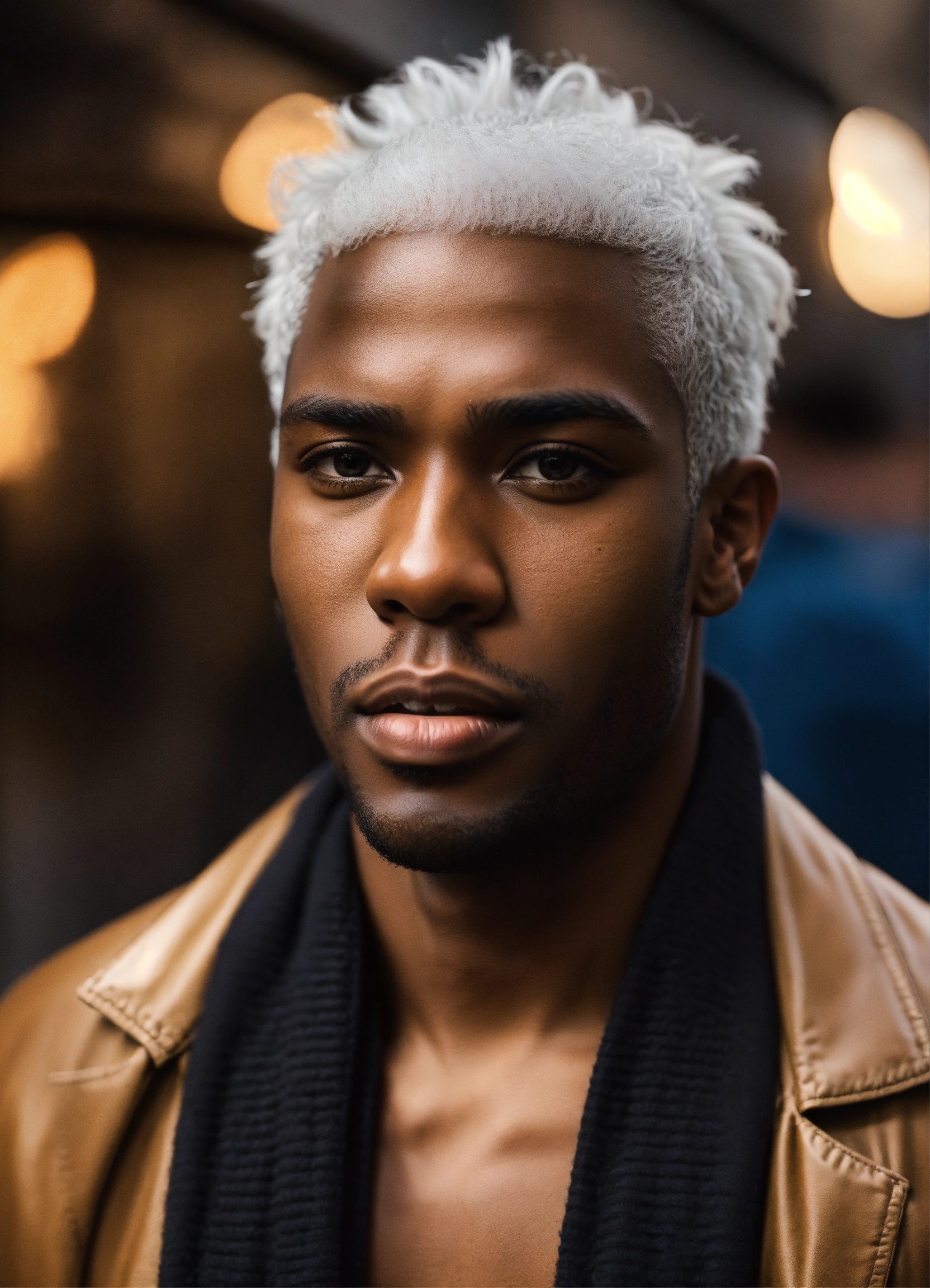 Lexica - Black man, caramel skin, white hair