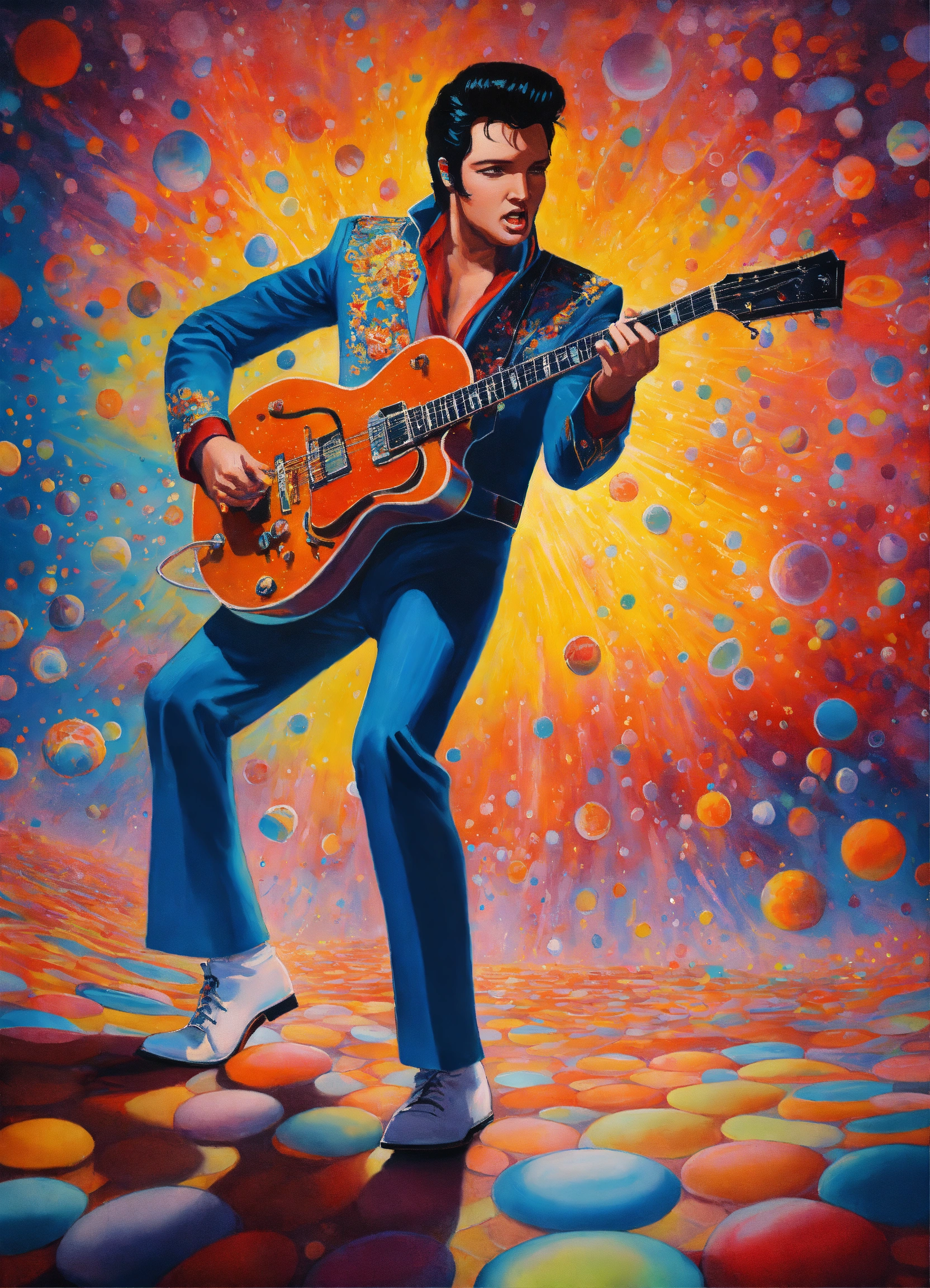 Lexica - Elvis Presley performing on an otherworldly stage, surrounded ...