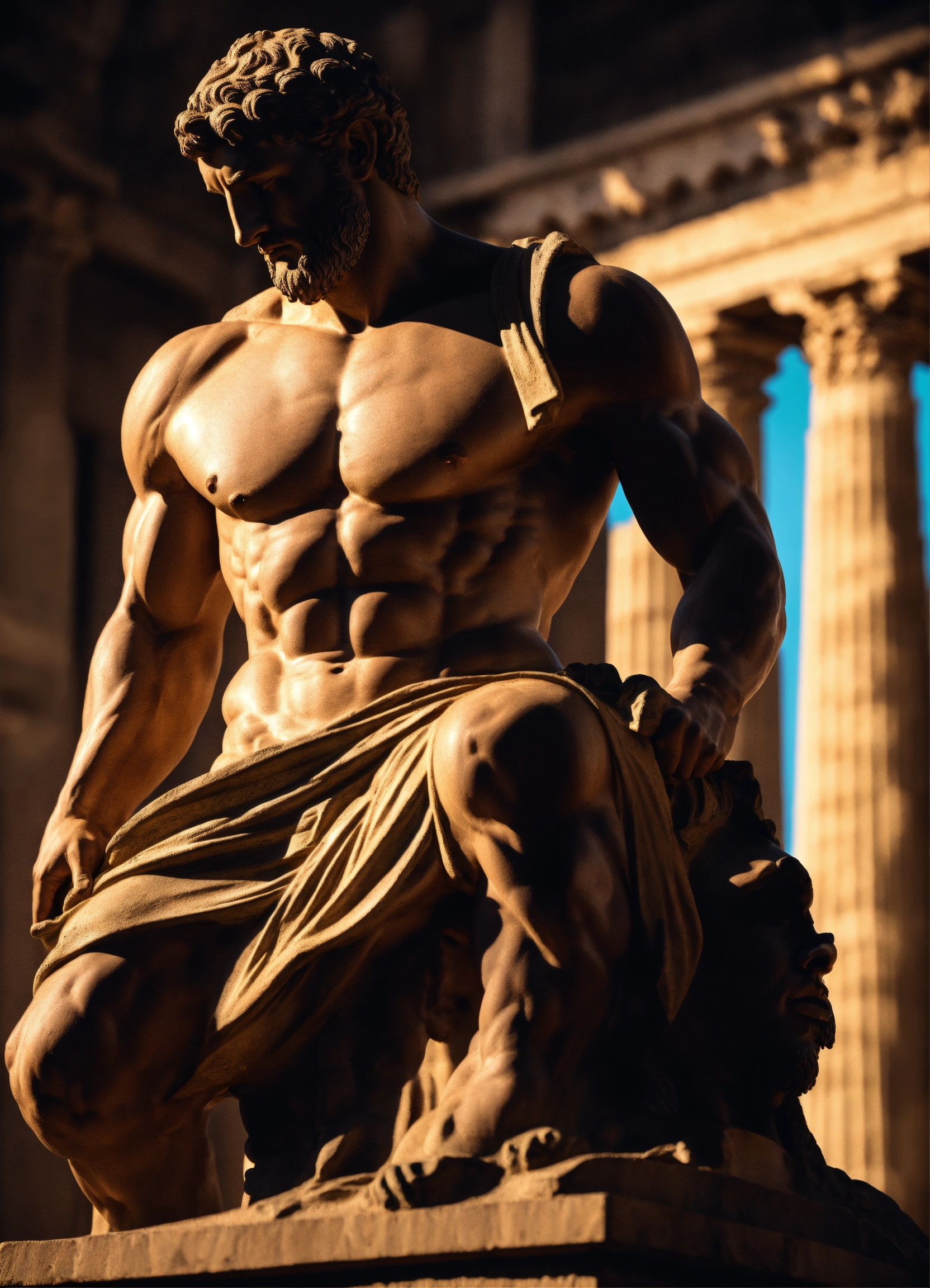 Lexica - Stoic greek statue with very muscular body in profile, strong ...