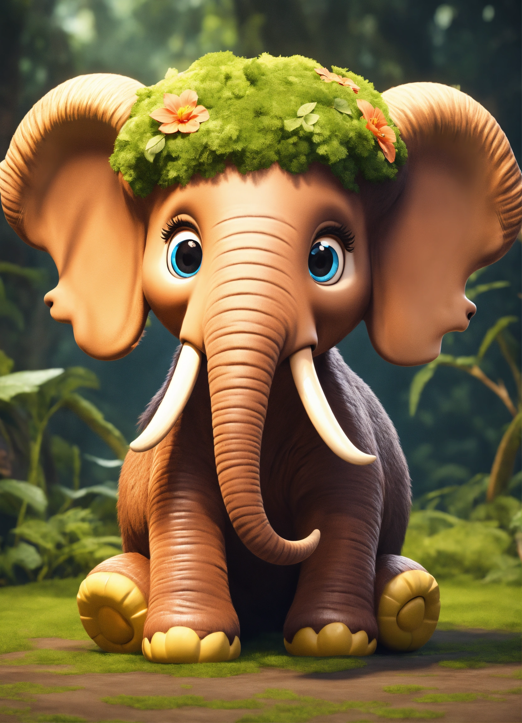 Lexica - A cute baby mammoth with big eyes, animated, cartoon, unreal, 8K.