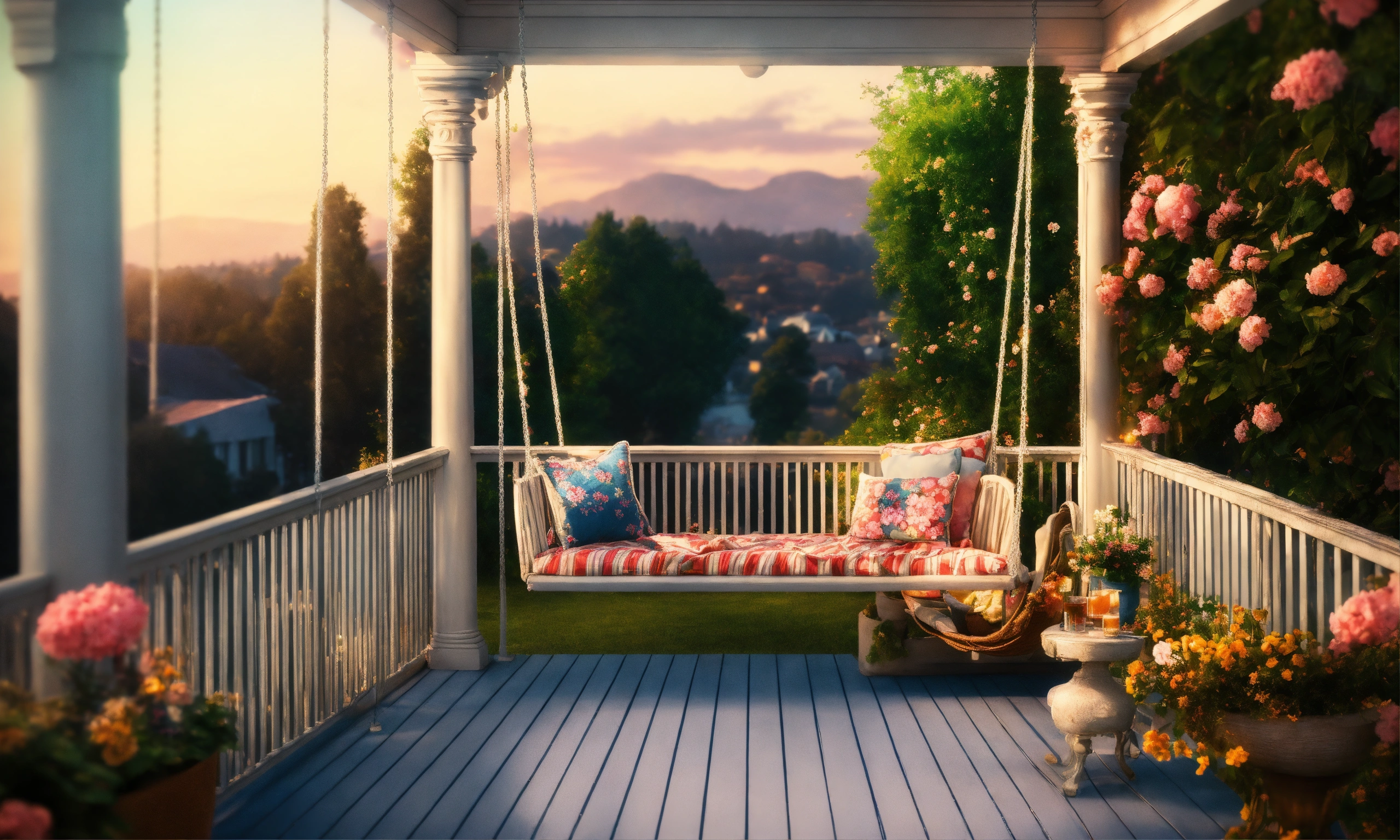 Lexica - Epic shot of a ultra detailed Veranda with white railings and ...