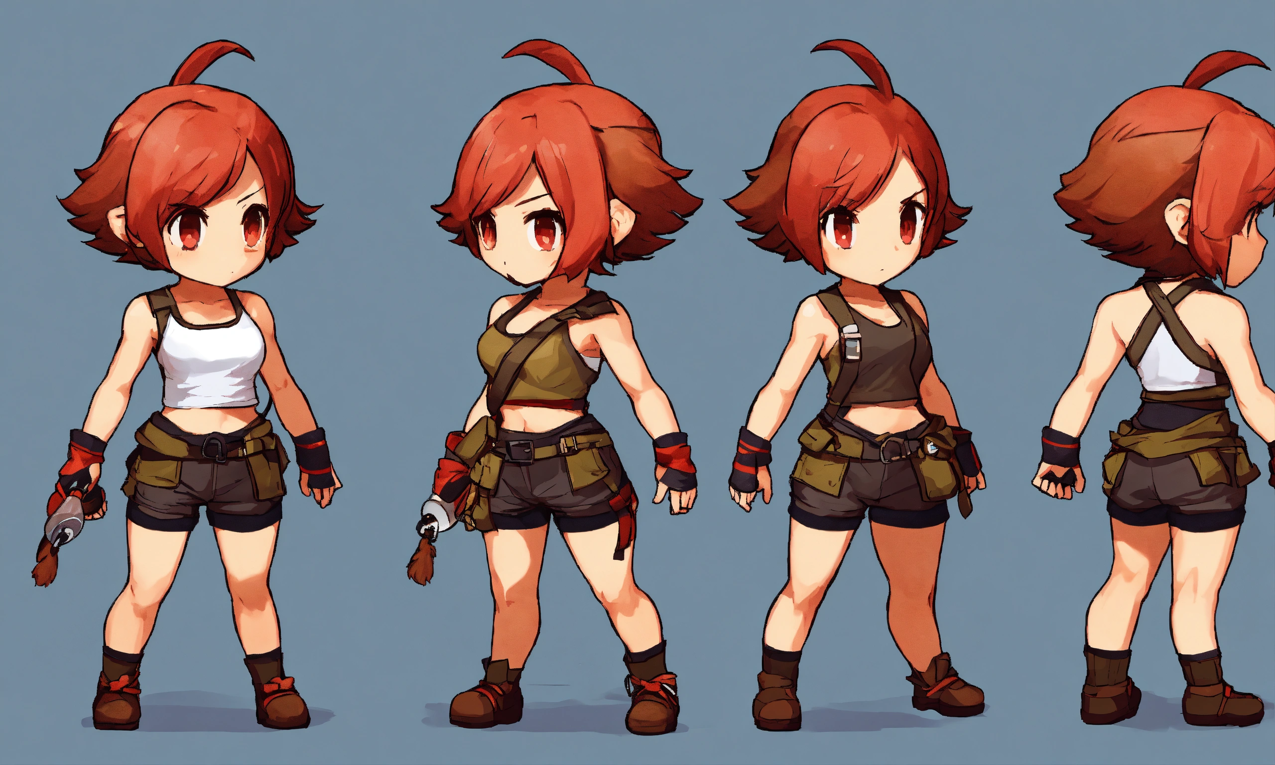 Lexica - Game assets, multiple poses, sprite sheet, girl, short hair ...