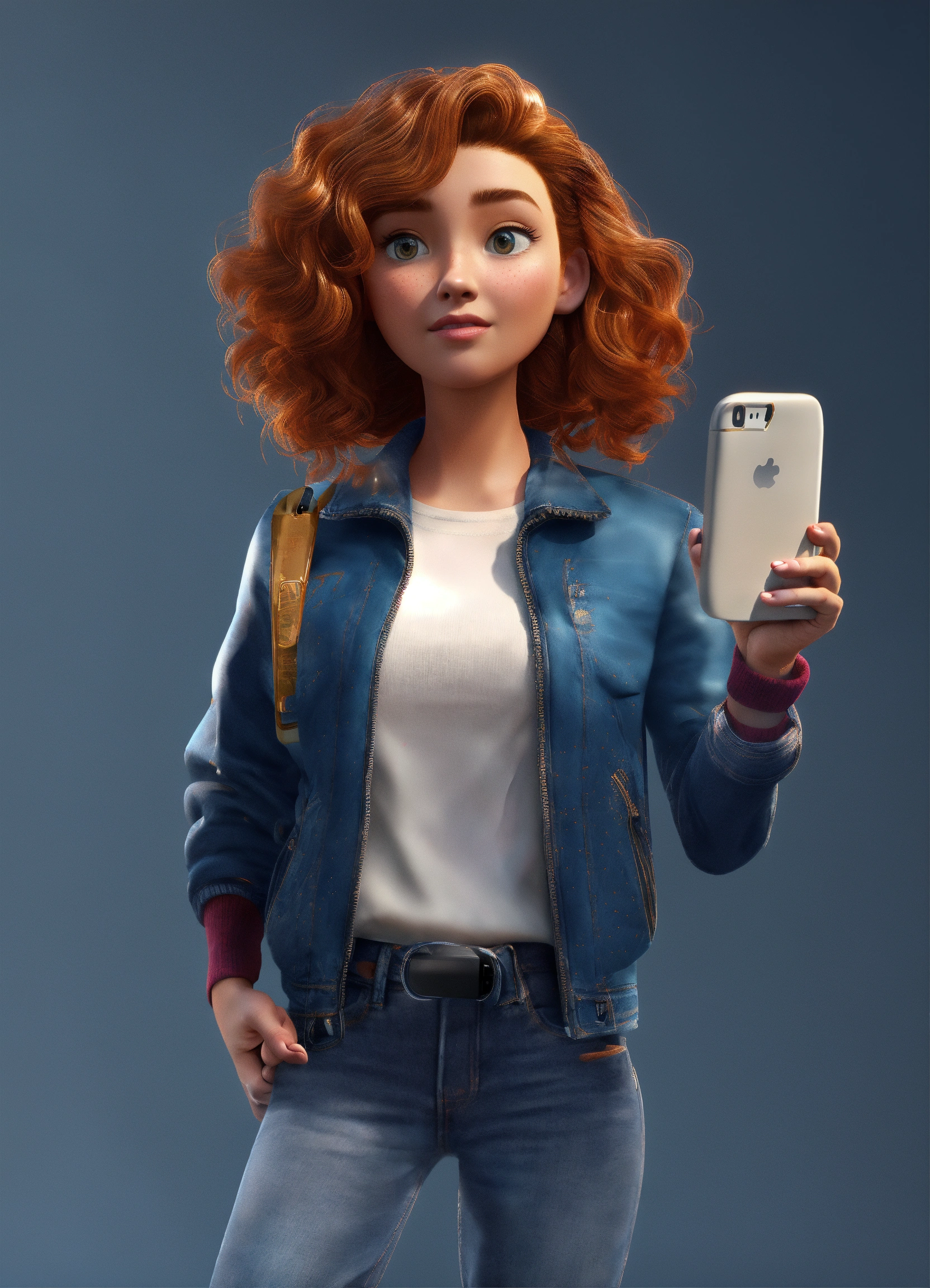 Lexica - (standing white woman), blue jacket, blue jeans, white t-shirt ...