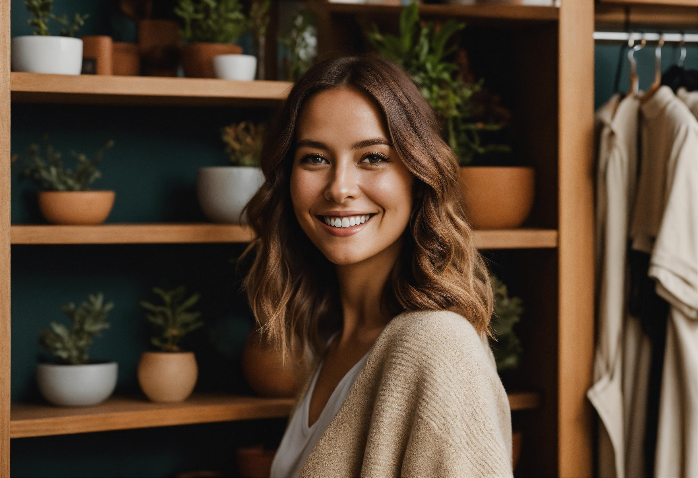 Lexica - A close-up of a smiling 30-year-old trendy woman in a neatly ...