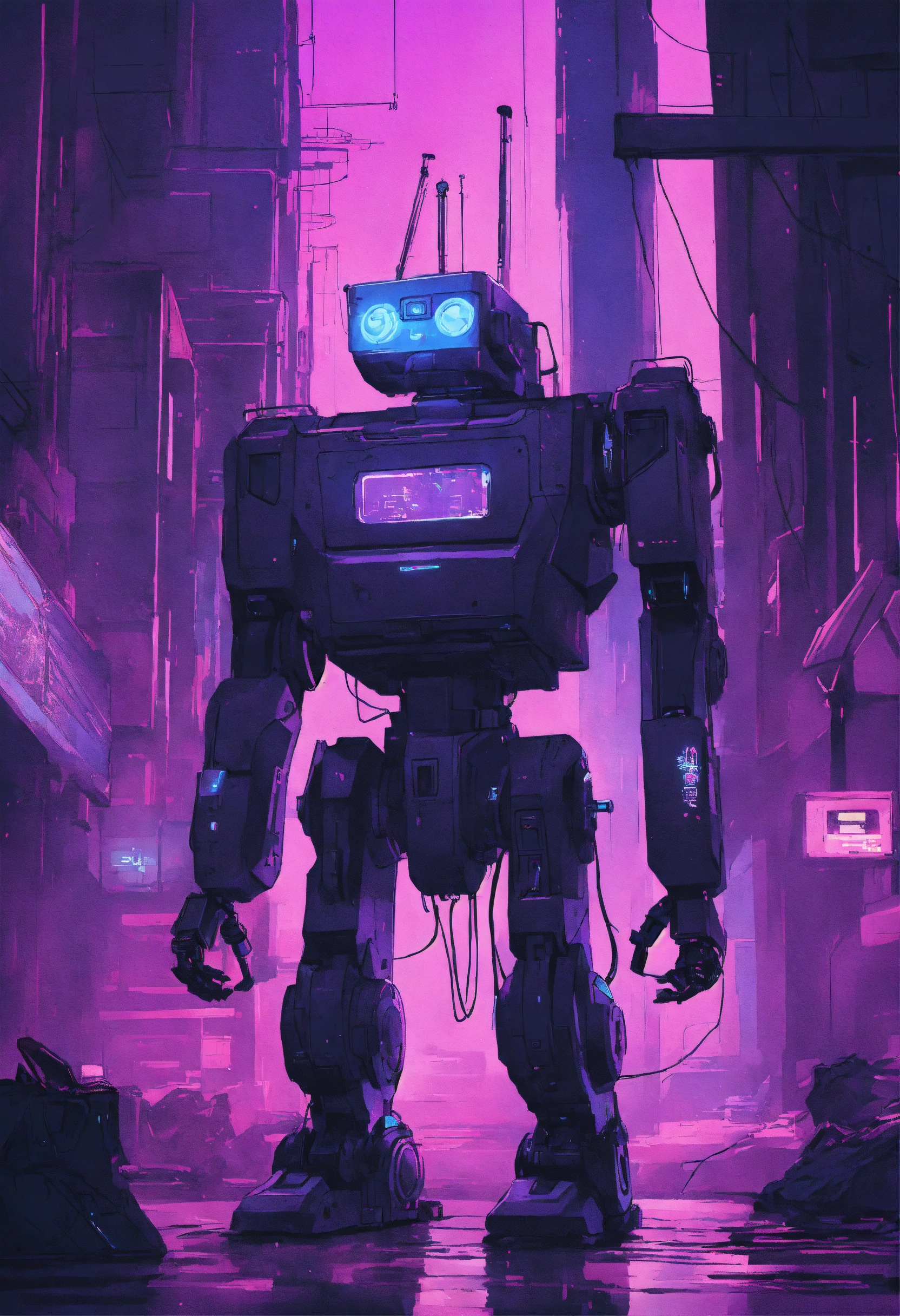 Lexica - Simple illustration stile, old stile, aesthetic, violet robot ...