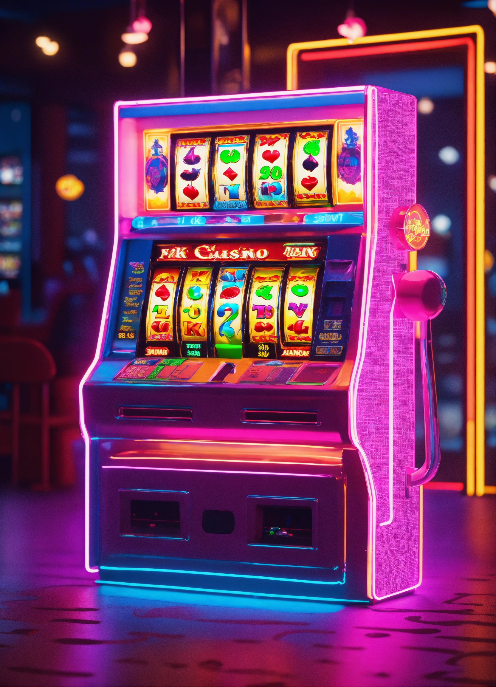 Lexica - 3D PANDA with casino slot machine in the gambling 8k neon lighting
