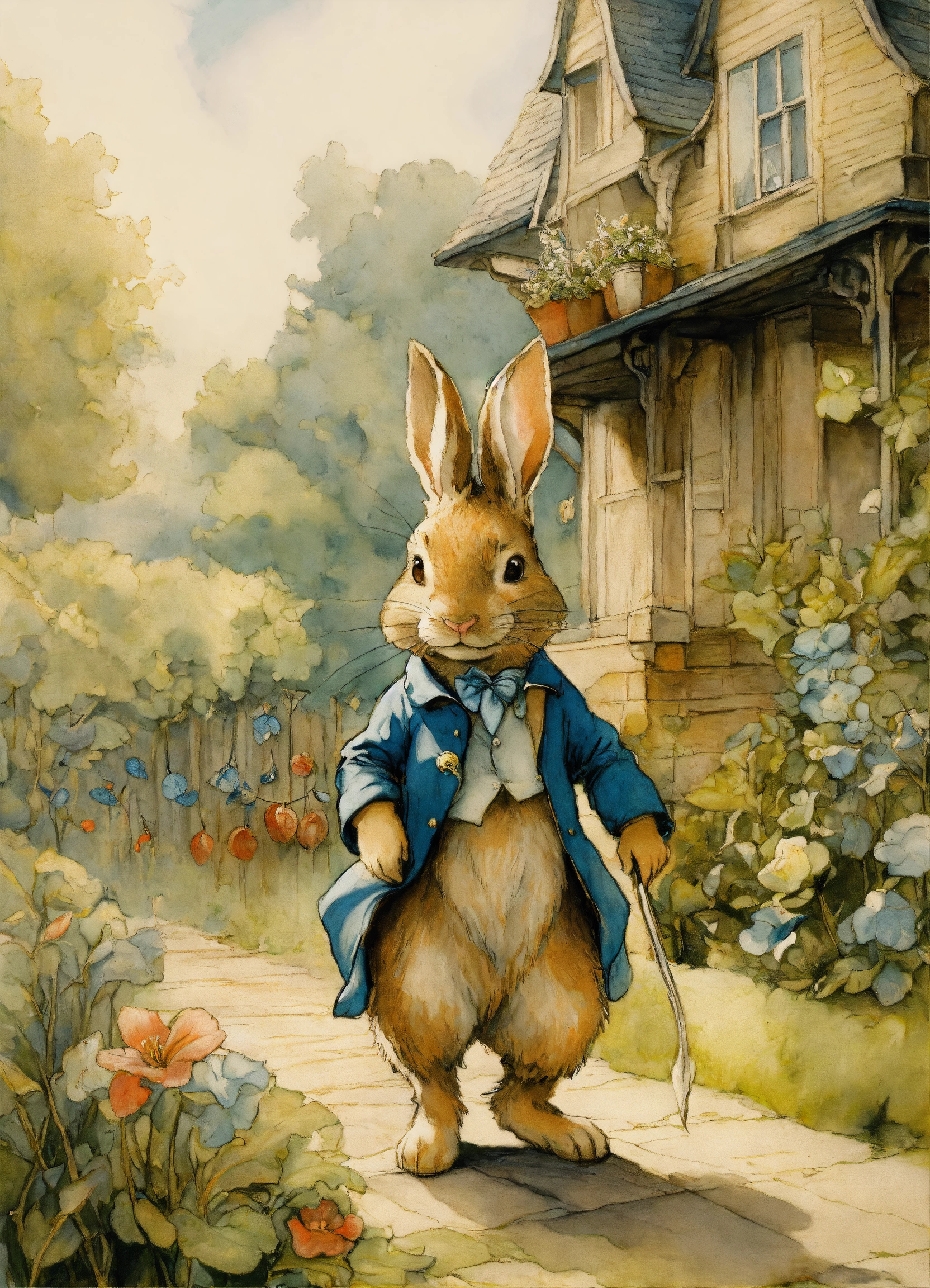 Lexica - Peter Rabbit, standing in front of an old beautiful Victorian ...