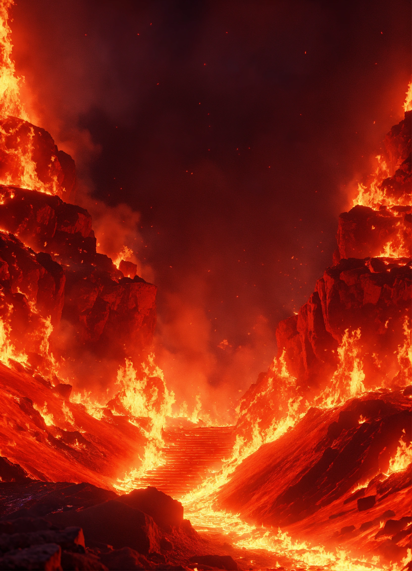 Lexica - Fire in hell with many light red flames 8k